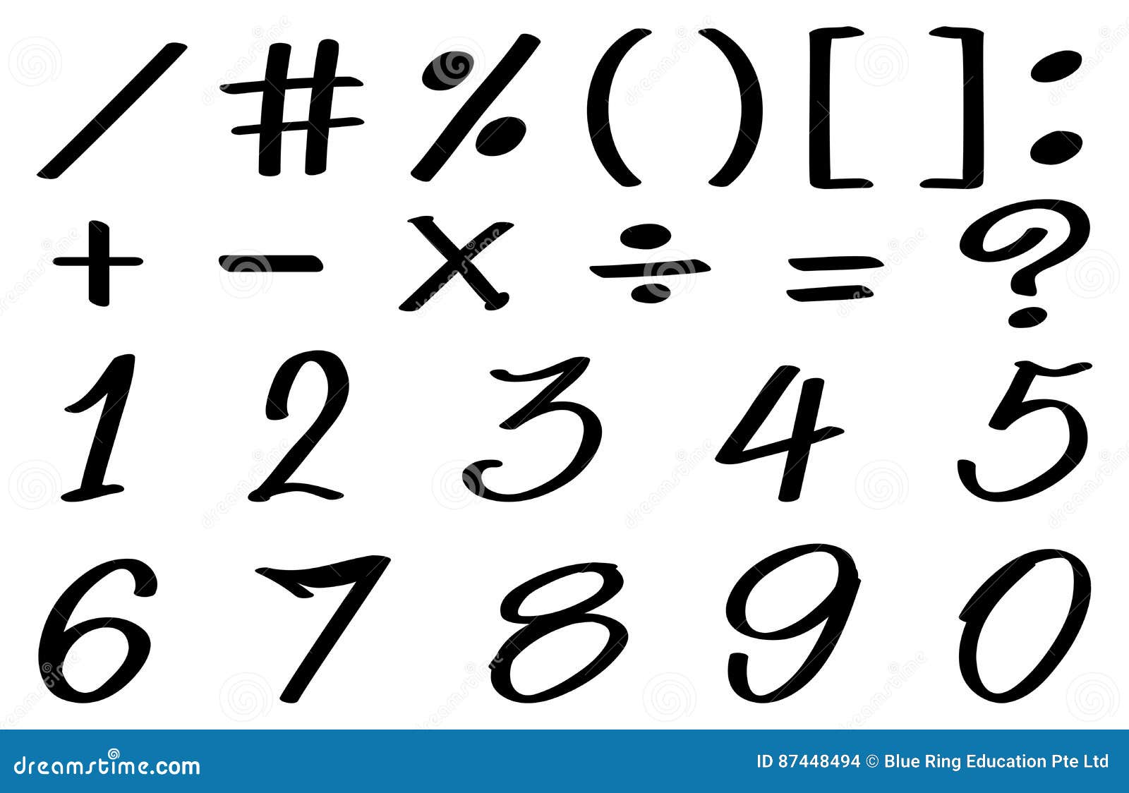 Font Design for Numbers and Math Signs Stock Vector - Illustration of ...
