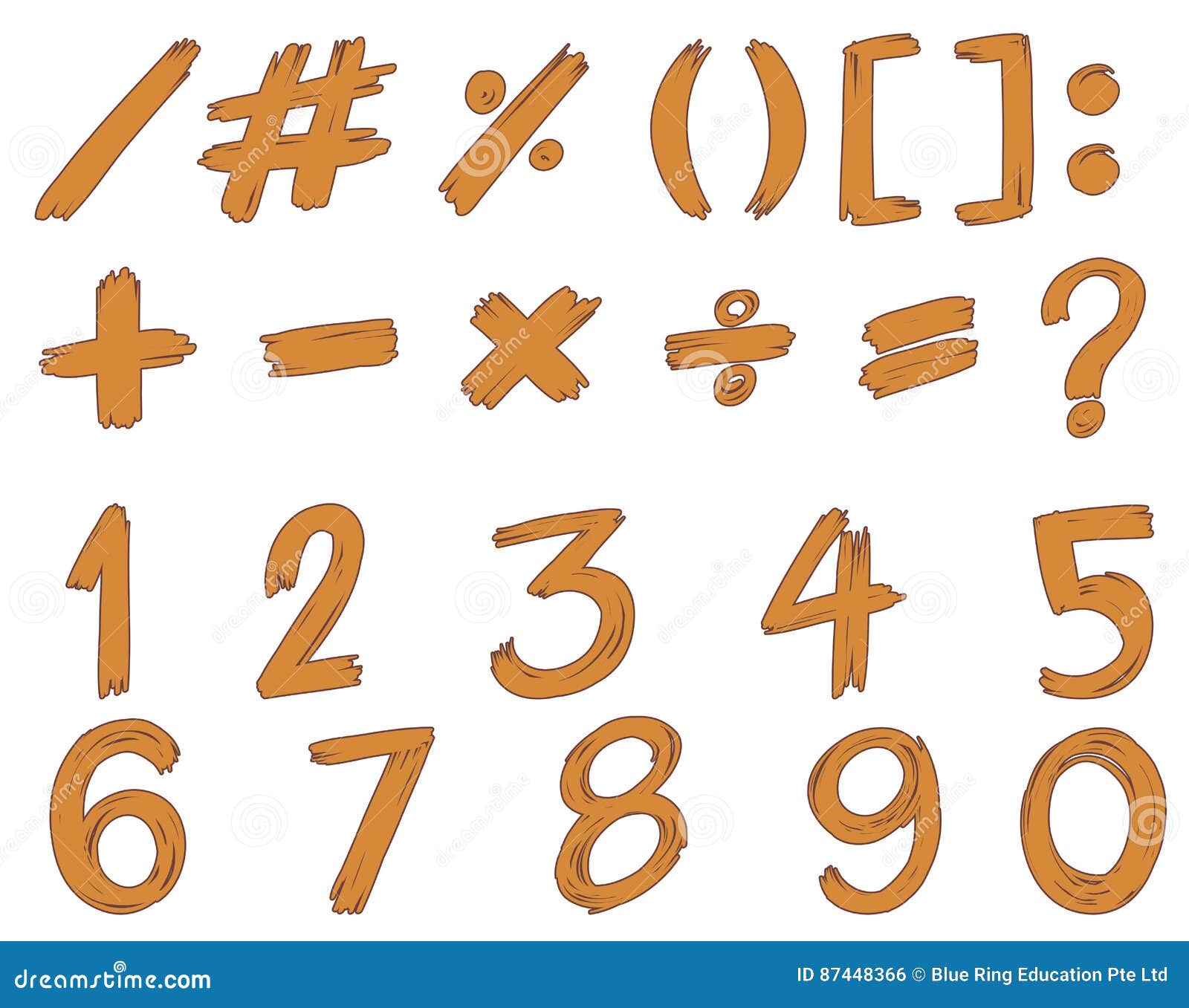 Font Design for Numbers and Signs in Brown Stock Vector - Illustration ...