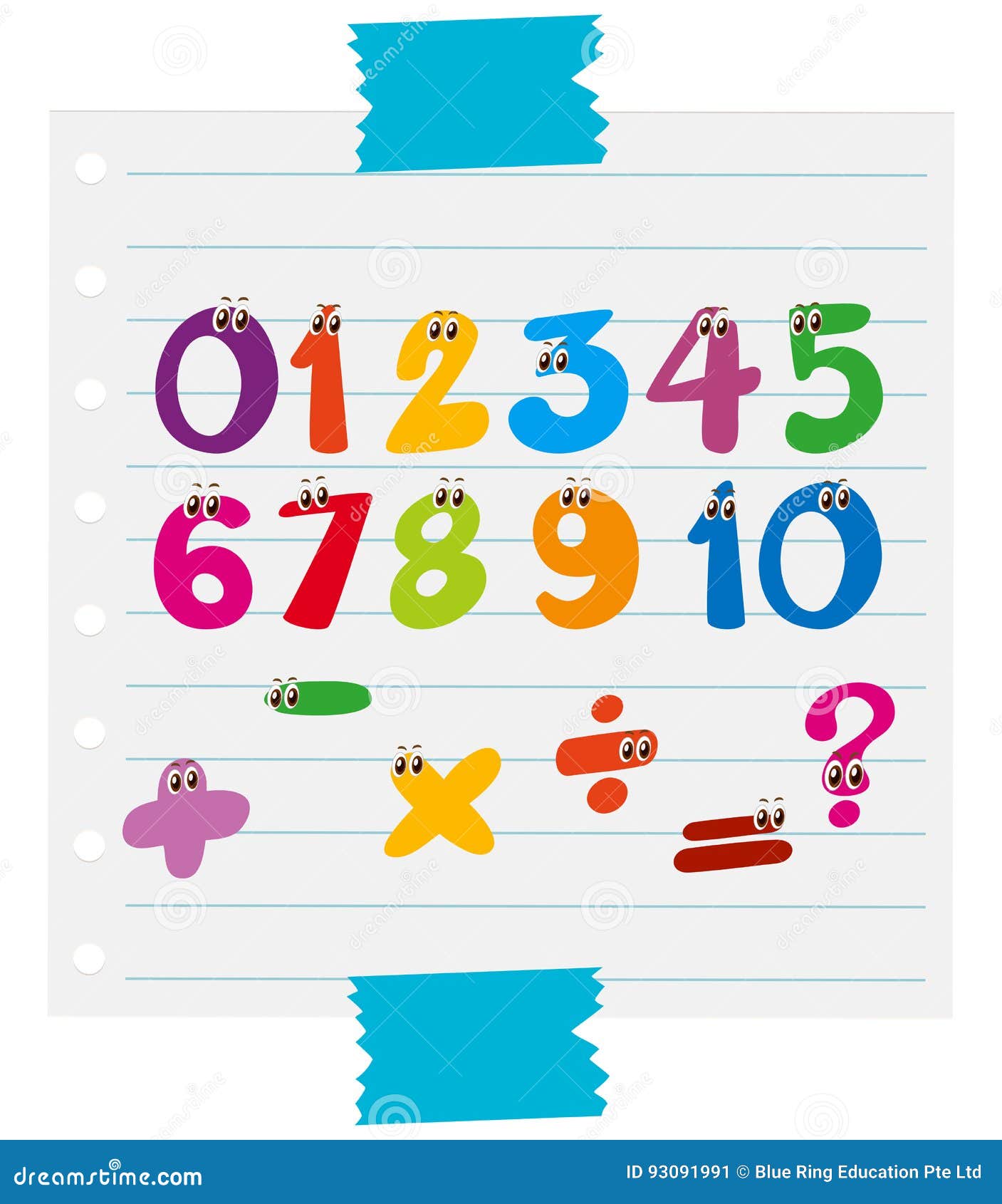 Font Design for Numers and Signs on Paper Stock Vector - Illustration ...