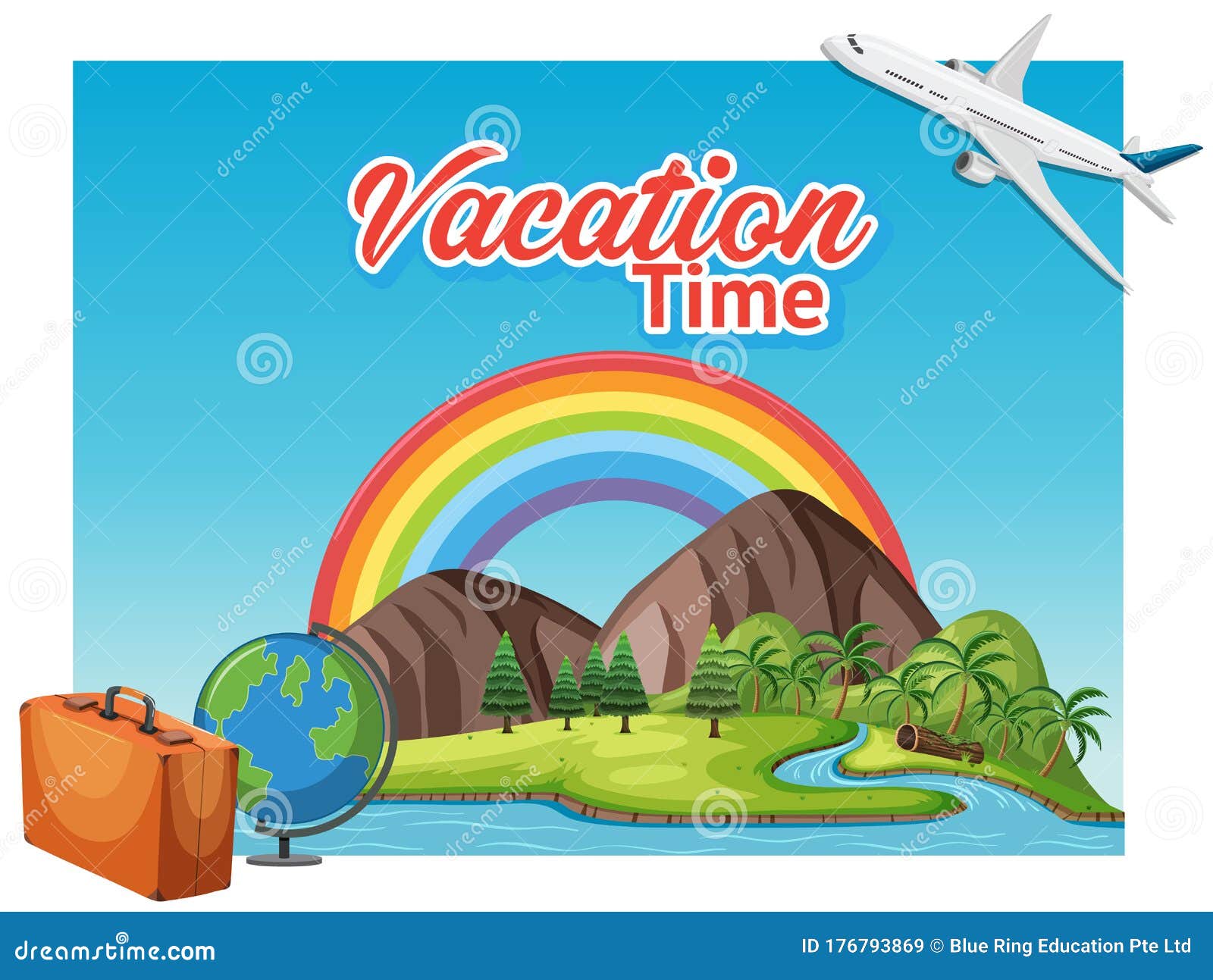 Font Design Template for Word Vacation Time with Plane Flying Stock ...