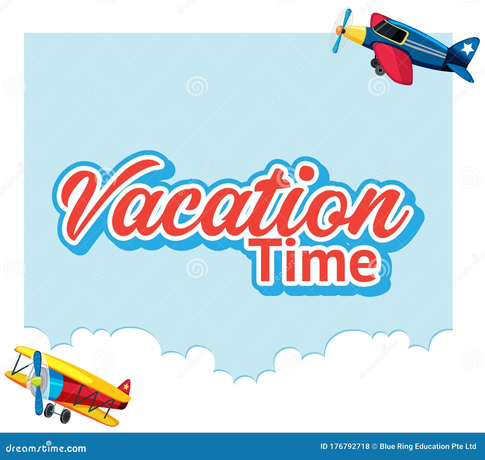 Font Design Template for Word Vacation Time Wtih Planes Flying Stock ...