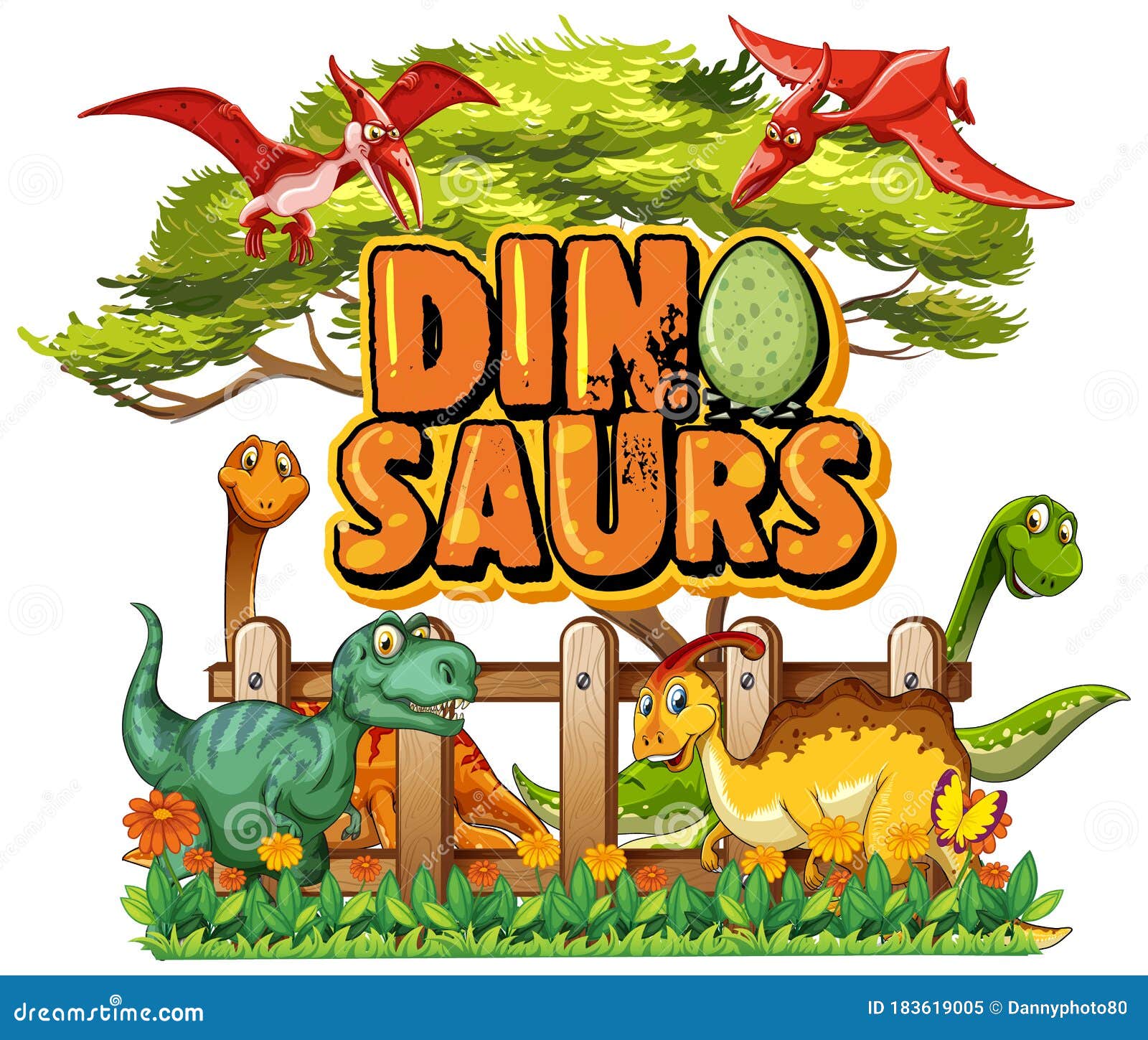 Many Tyrannosaurus Rex Dinosaurs Cartoon Character With Font Design For ...