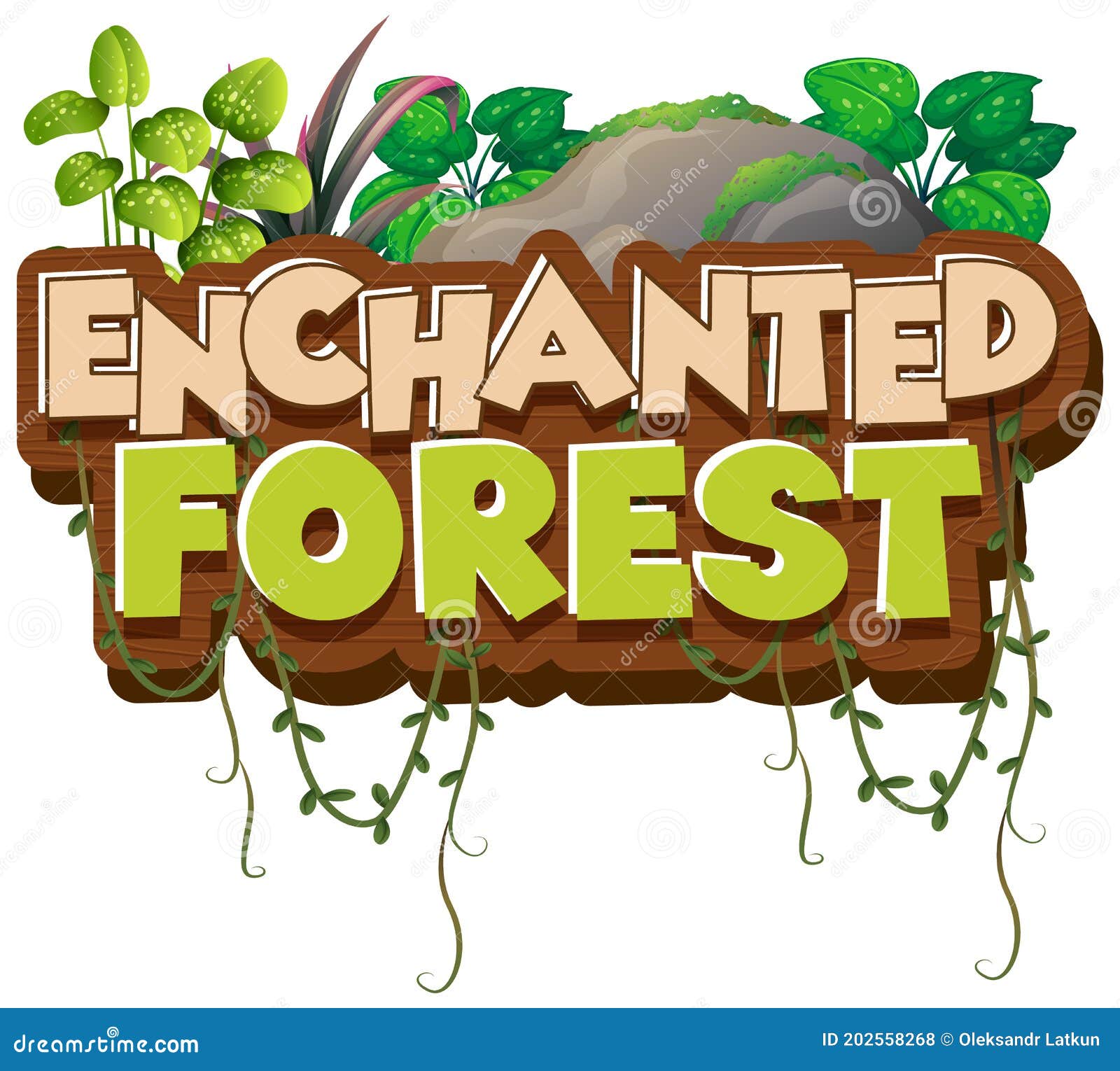 Font Design for Word Enchanted Forest with Green Plants Stock Vector ...