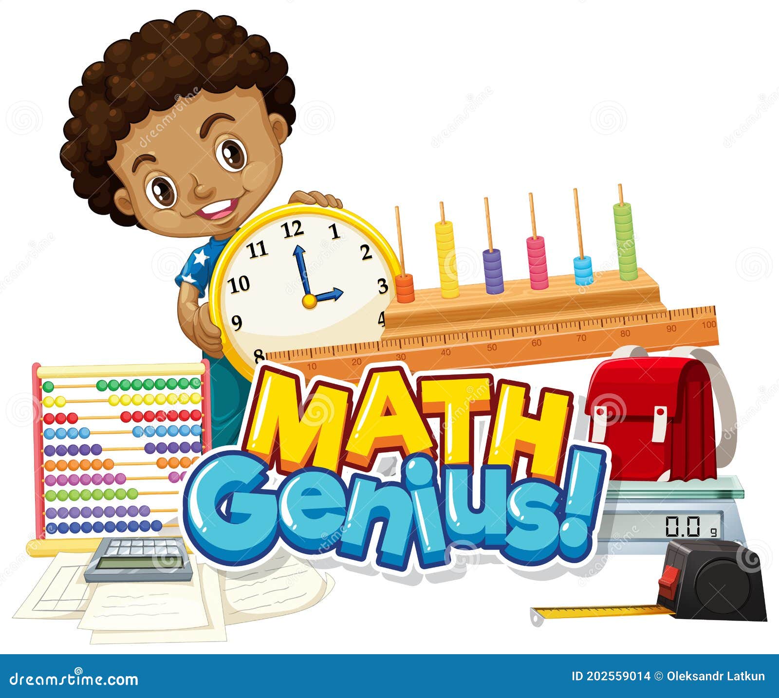 Font Design for Word Math Genius with Happy Boy Stock Vector ...
