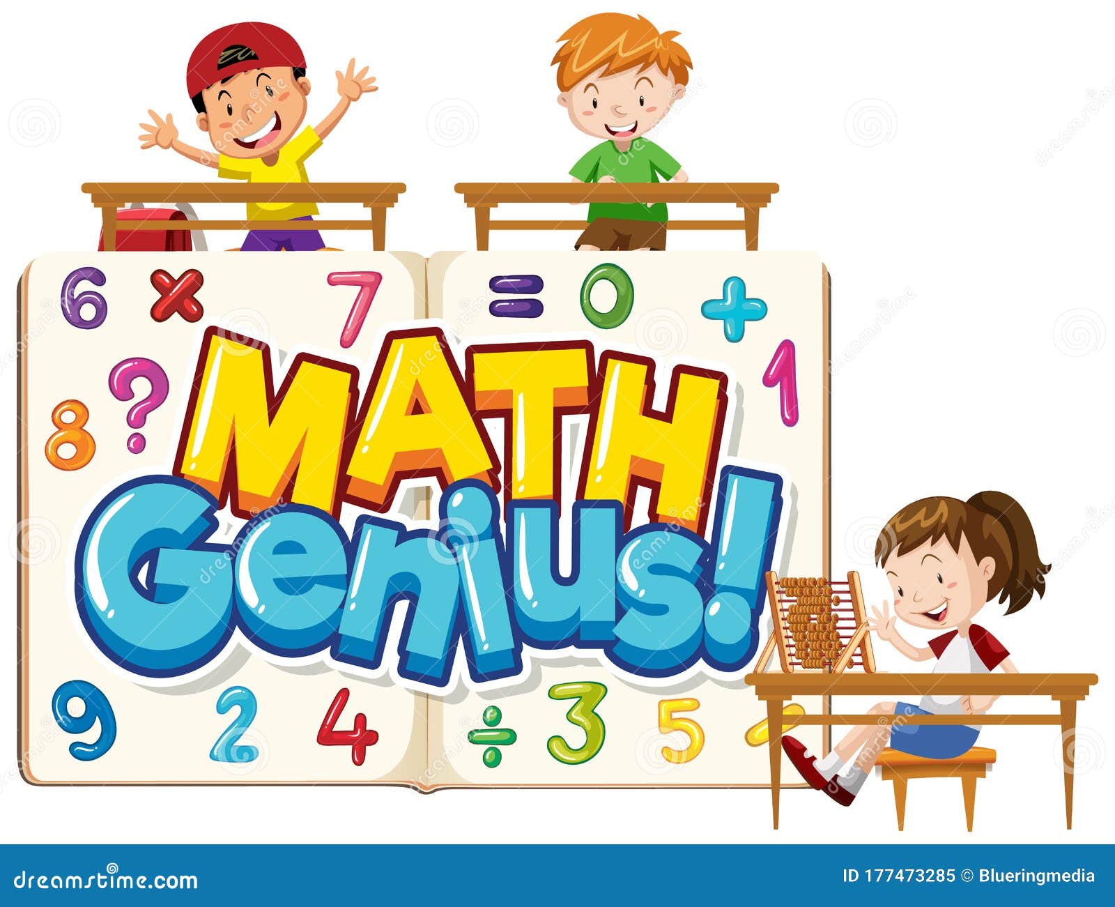 Font Design for Word Math Genius with Happy Children Stock Vector ...