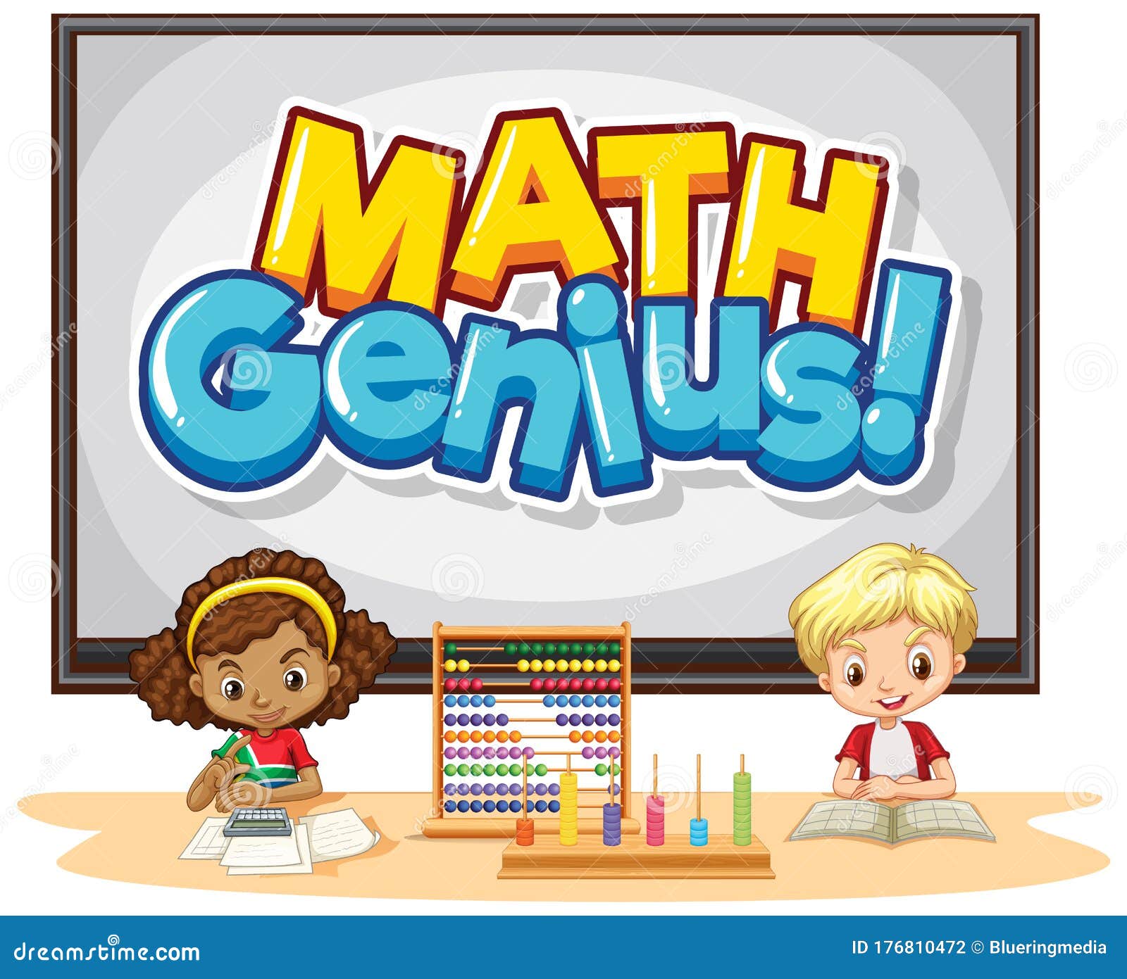 Font Design for Word Math Genius with Happy Kids in Class Stock Vector ...