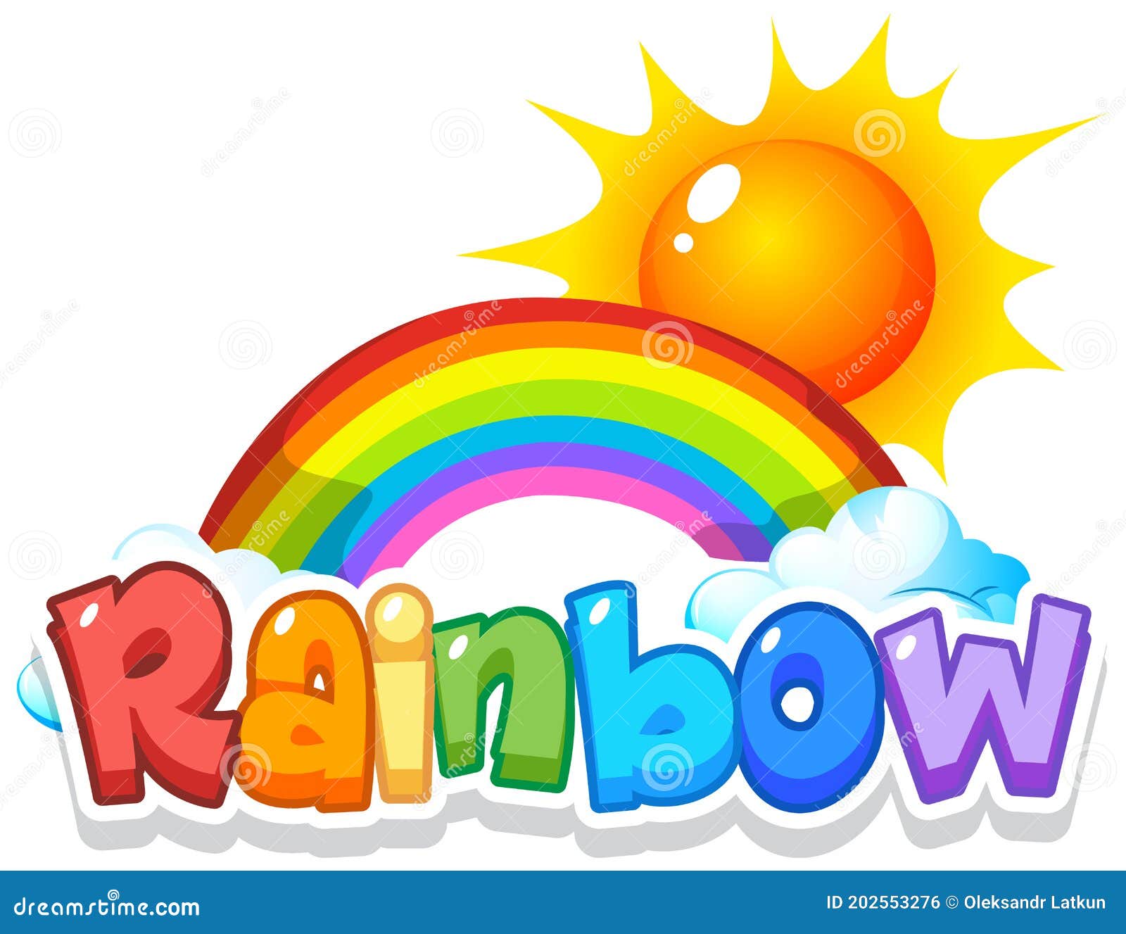 Font Design for Word Rainbow with Rainbow in the Sky Background Stock ...
