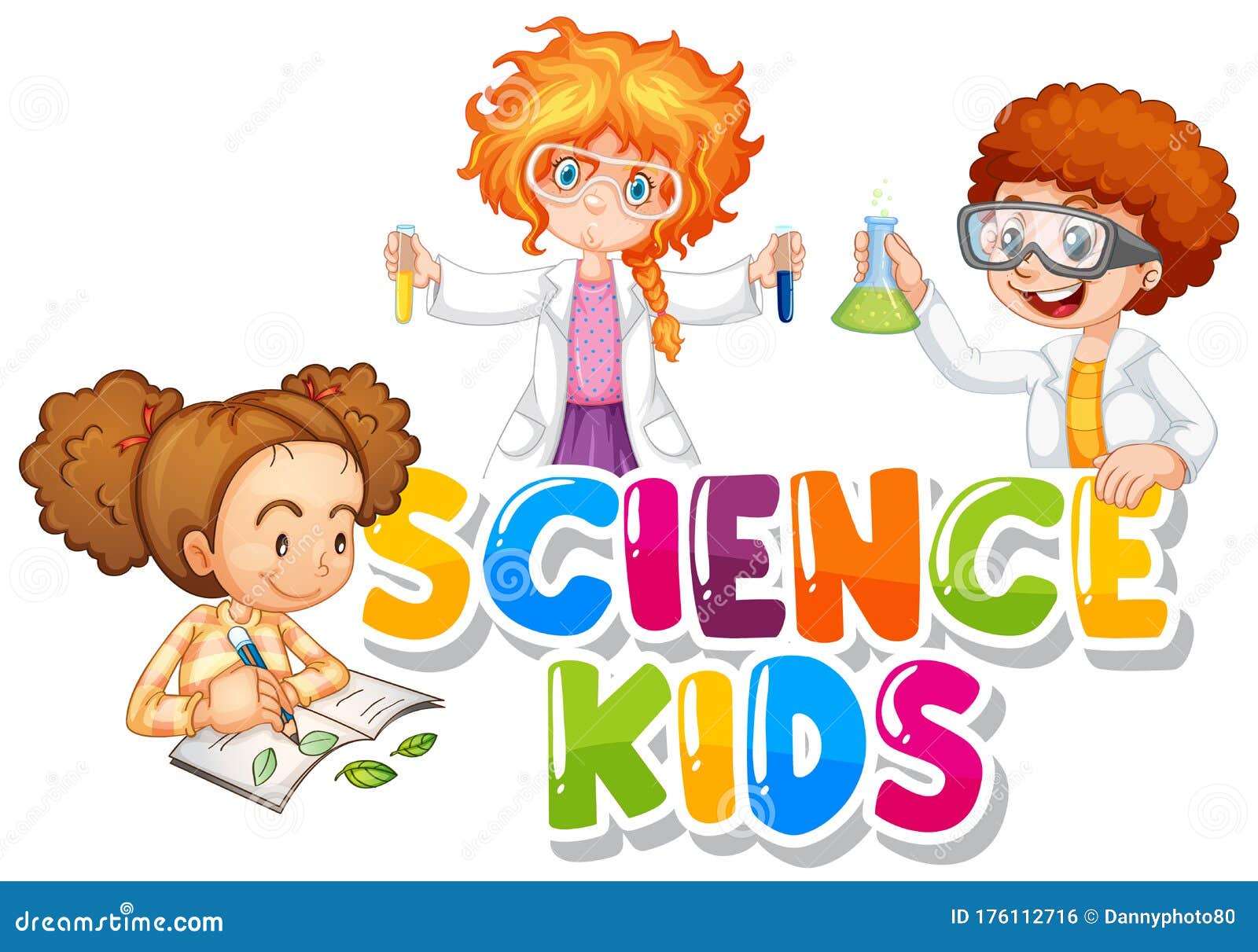 Font Design for Word Science Kids with Three Students Working Stock ... Font Design for Word Science Kids with Three Students Working Stock ...