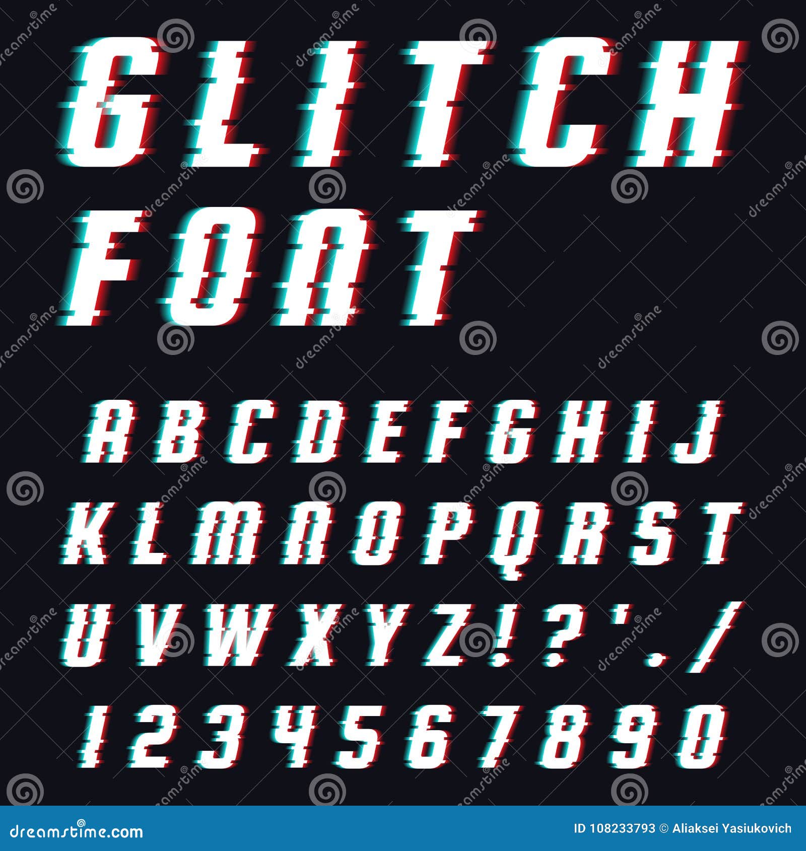 Font in glitch style. stock vector. Illustration of alphabetical ...