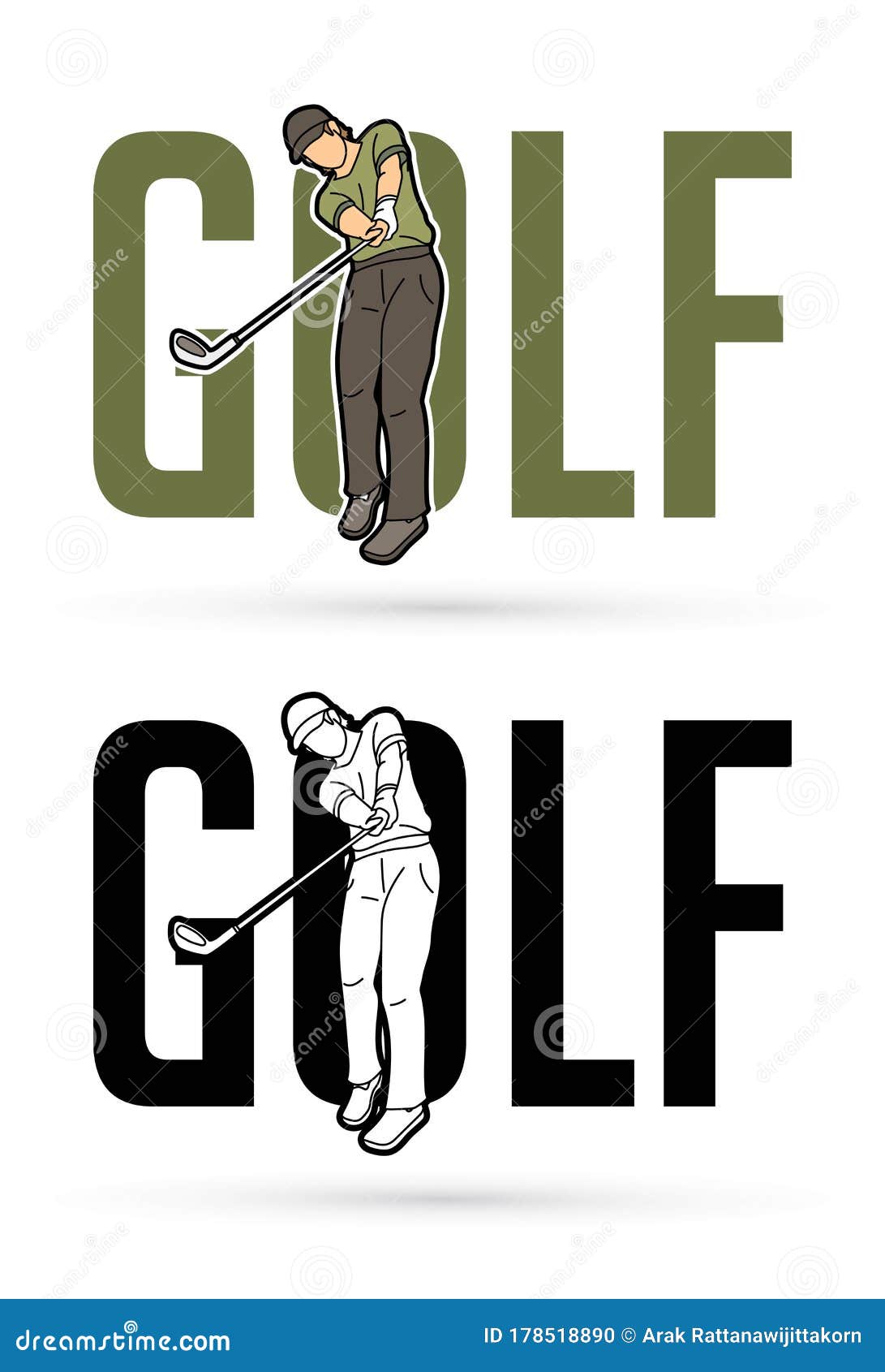 Font Golf with Golf Player Action Cartoon Sport Graphic Vector. Stock ...