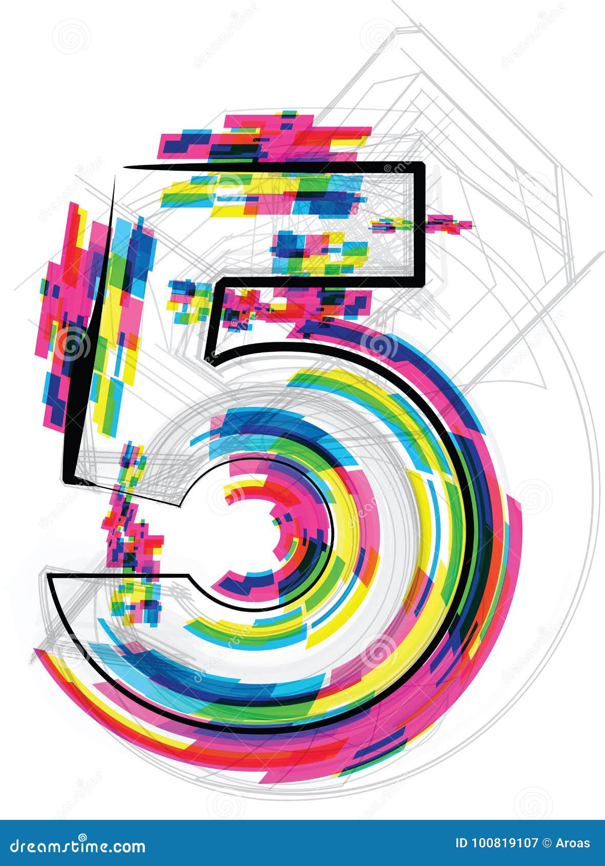 Font Illustration. Number 5 Stock Vector - Illustration of doodle ...