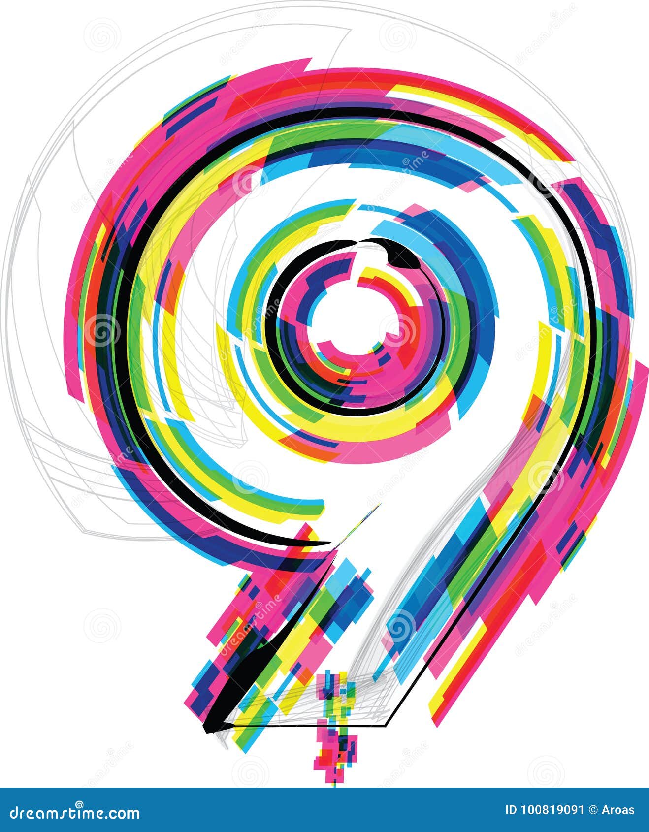 Font Illustration. Number 9 Stock Vector - Illustration of brushed ...