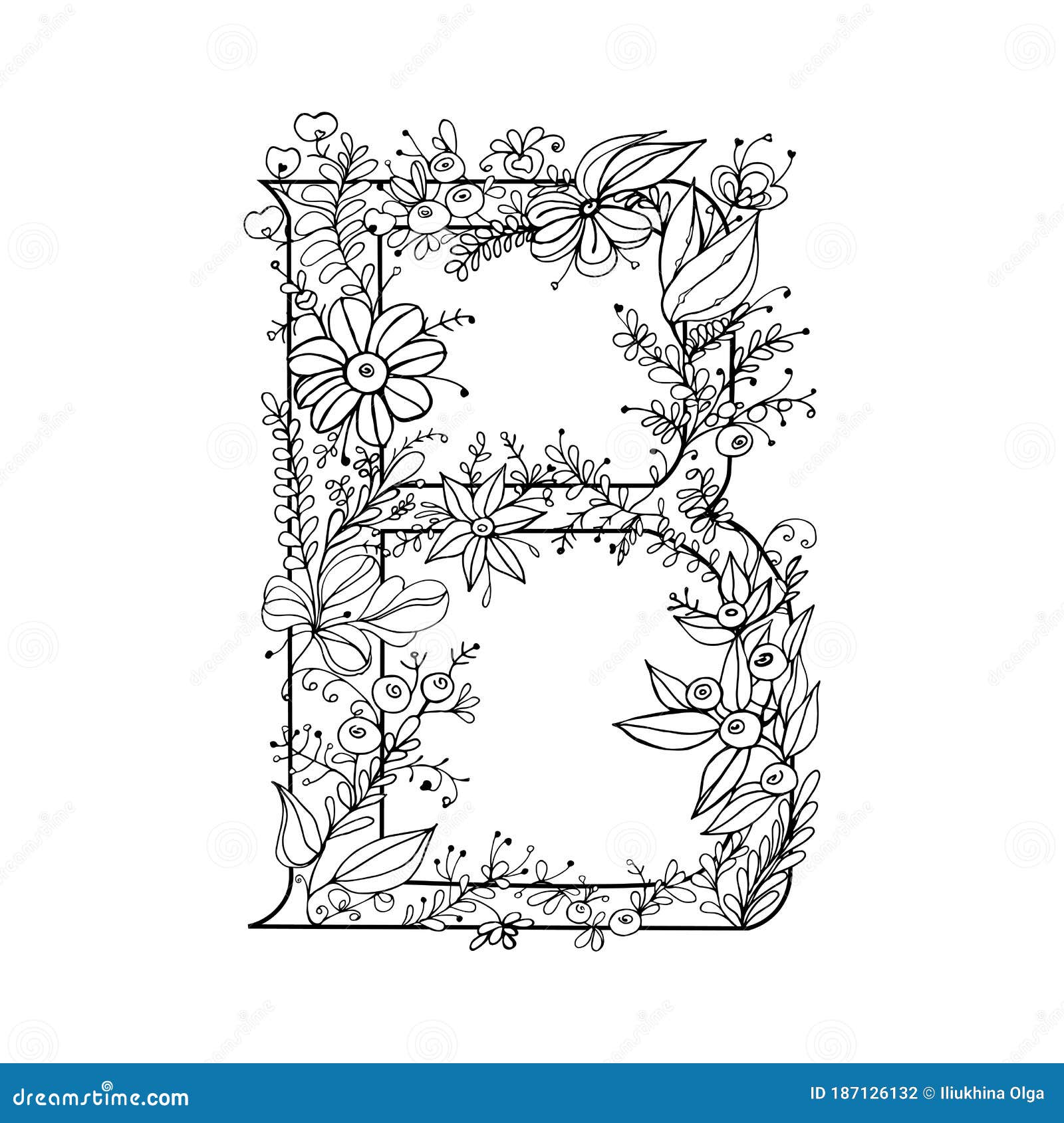 Font Letter B in a Floral Pattern Stock Vector - Illustration of ...