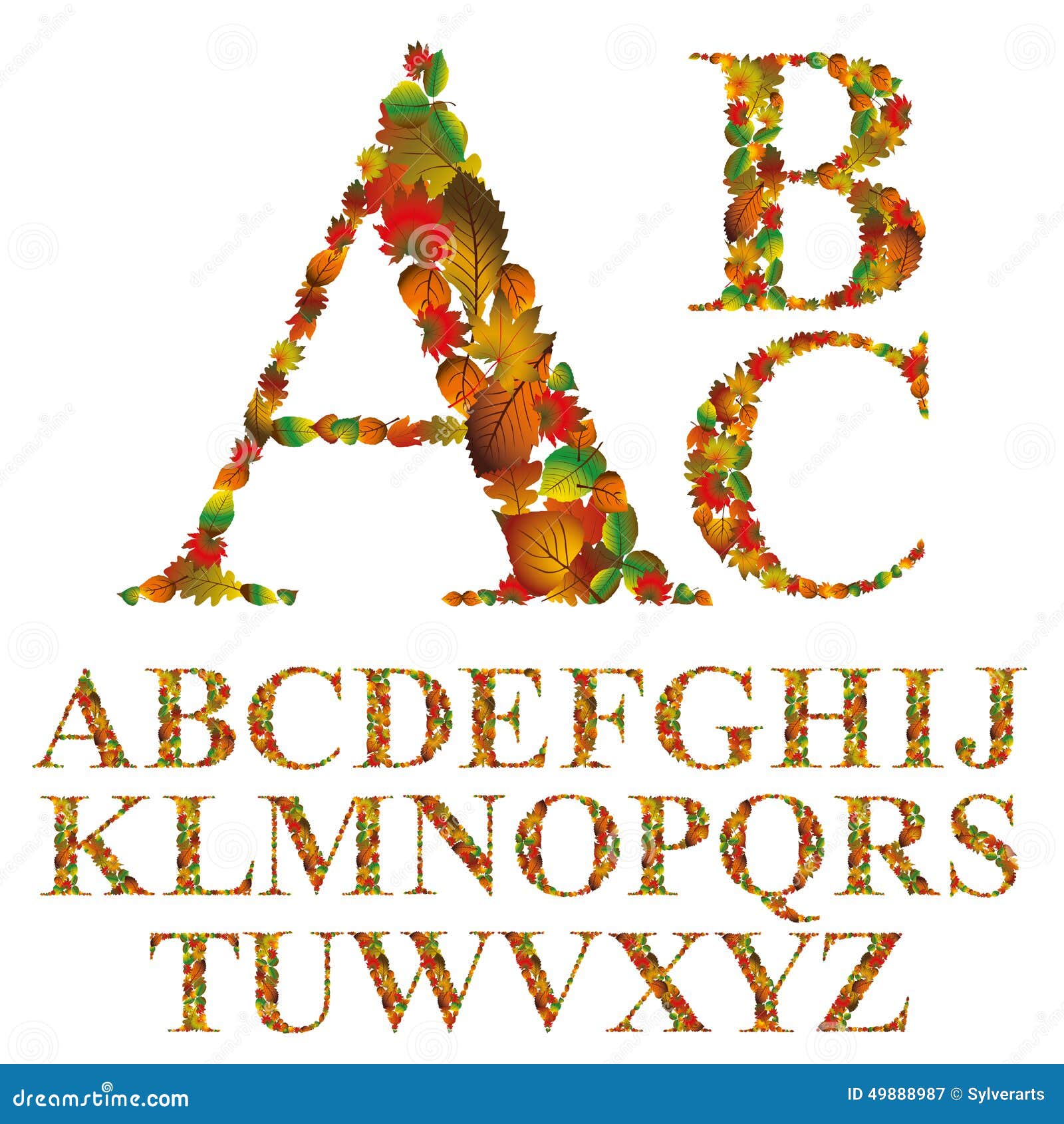Font Made with Leaves, Floral Alphabet Letters Set Stock Vector ...