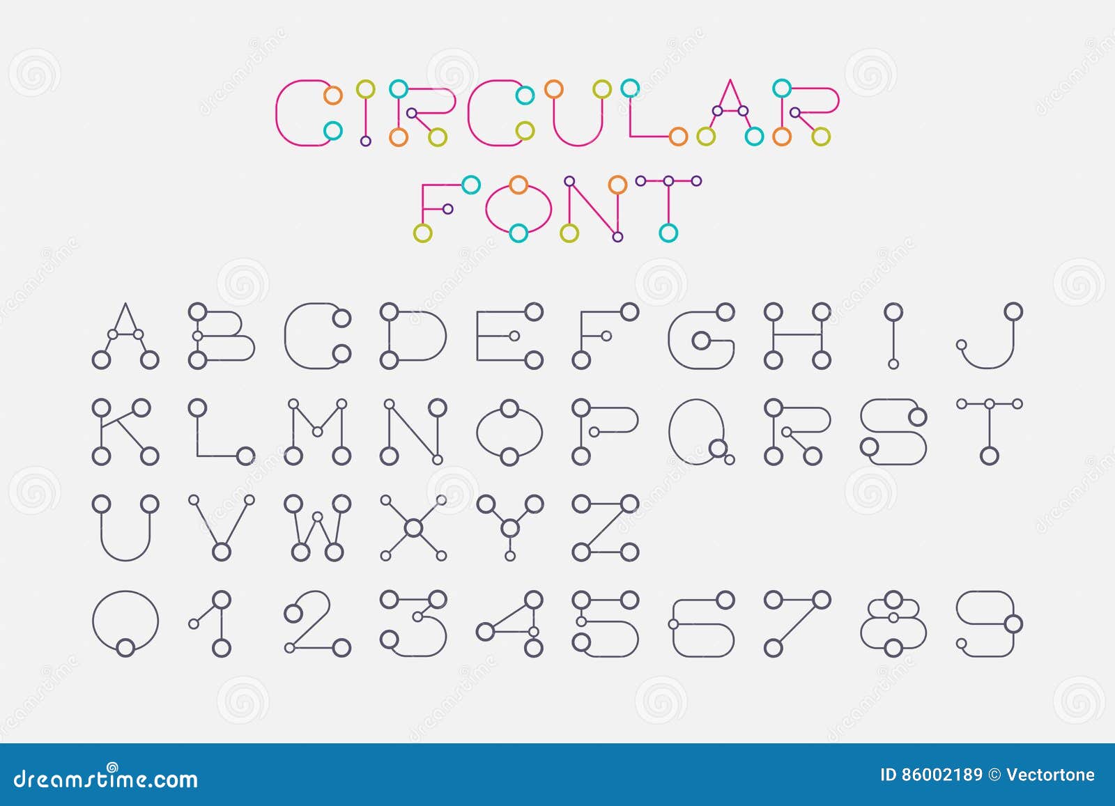 Font Set Design Using Circle and Connecting Line Style. Stock Vector ...
