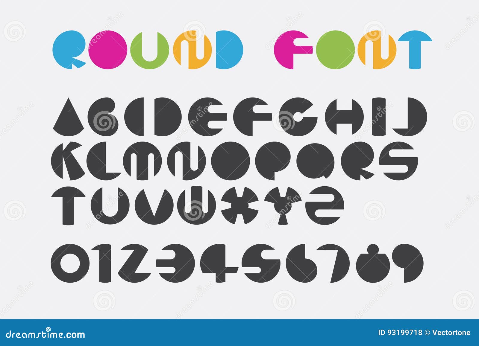 Font Set Using Circle Shape To Create Round Letters. Vector ...