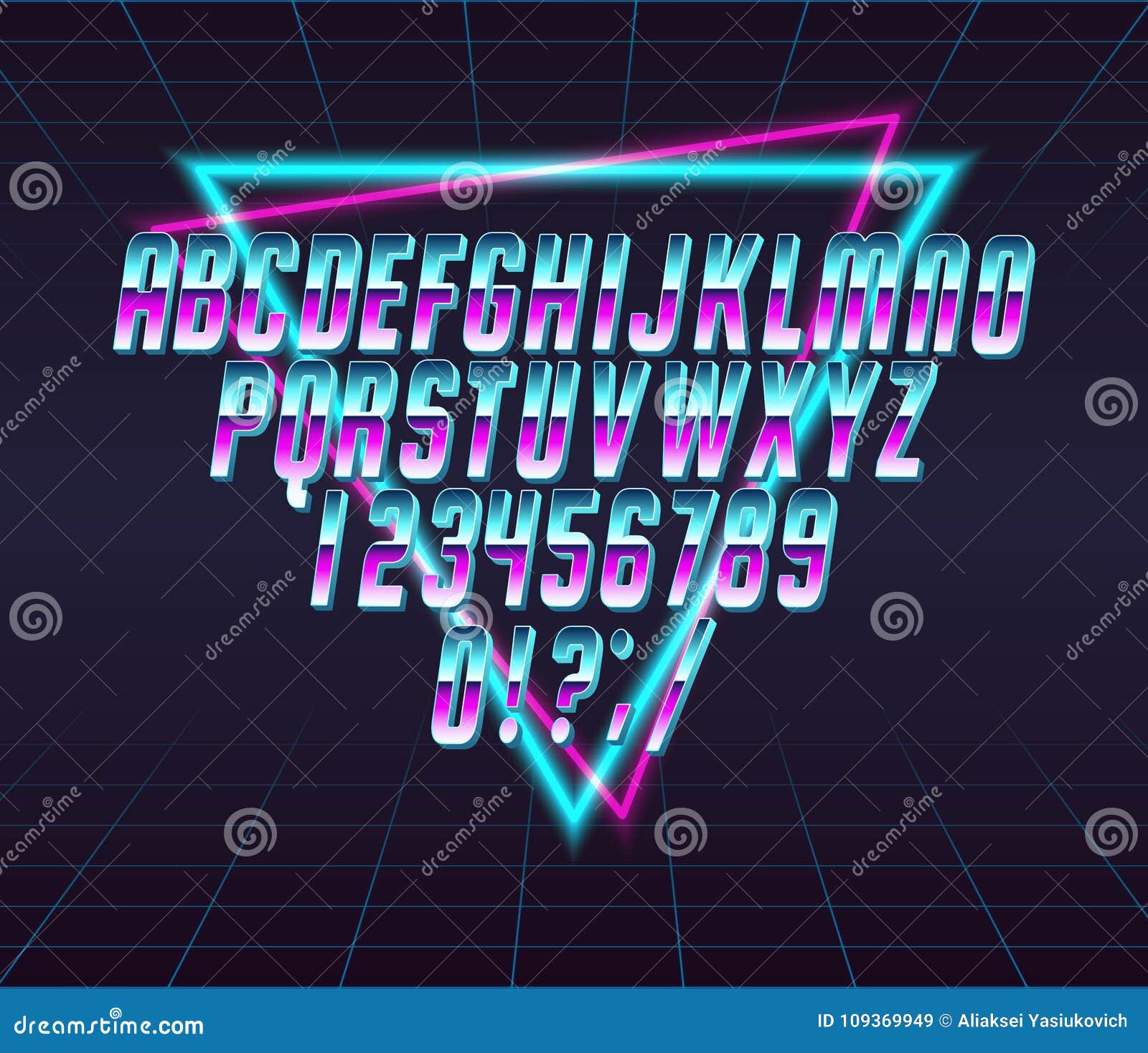 Font style 80 s. stock vector. Illustration of night - 109369949