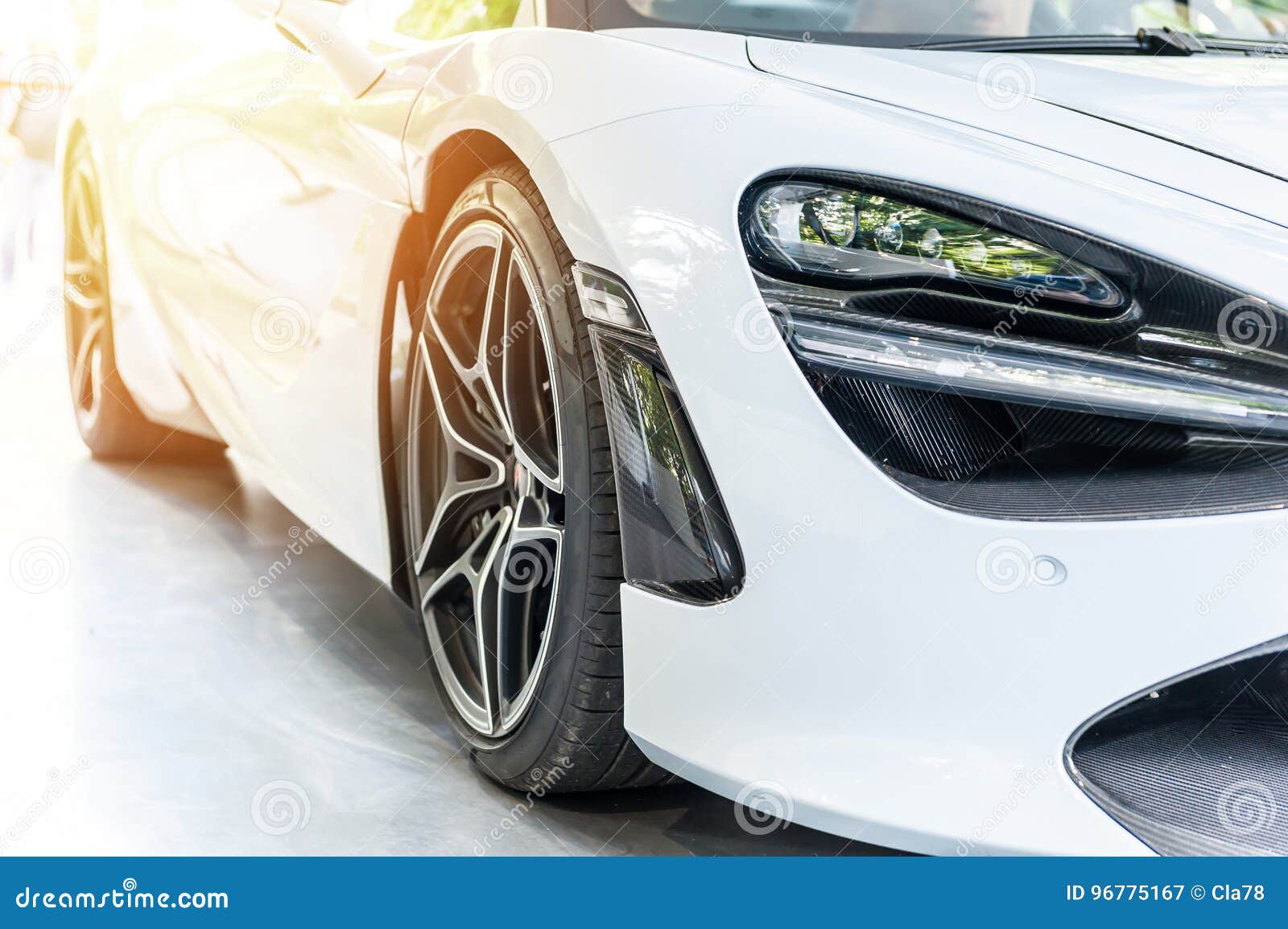 Font of a White Sport Car in Sunset Light Stock Image - Image of auto ...