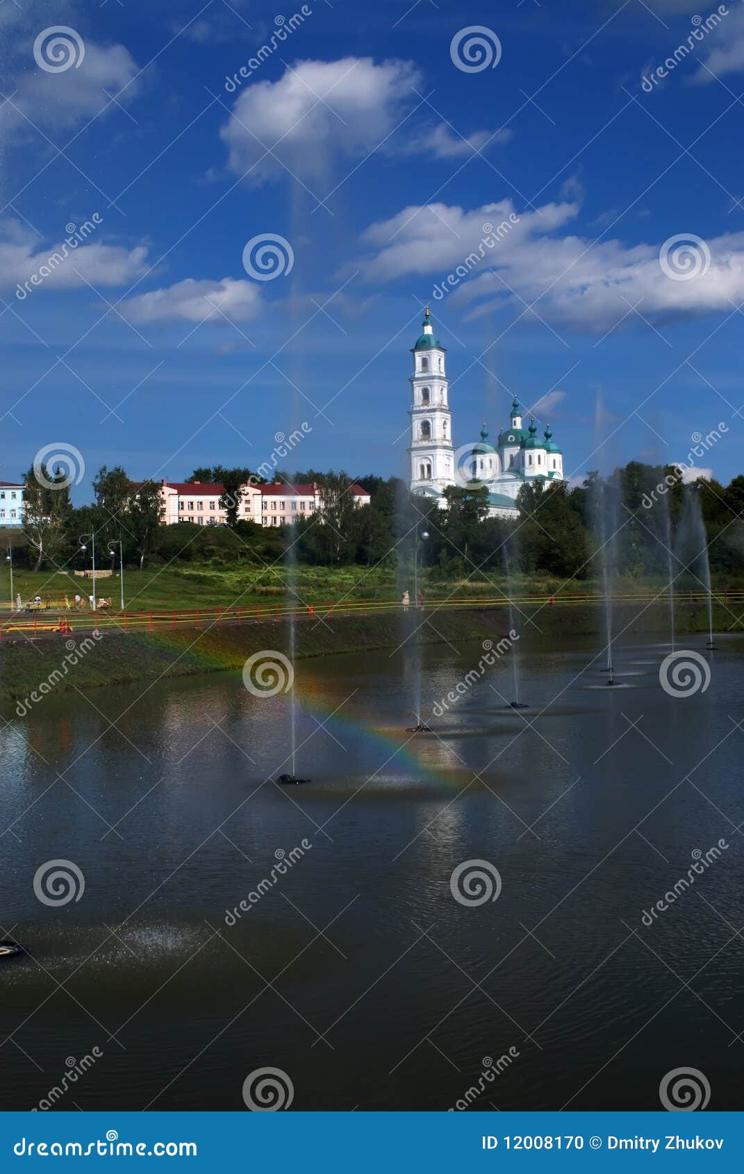Fontain and rainbow stock photo. Image of bell, cross - 12008170