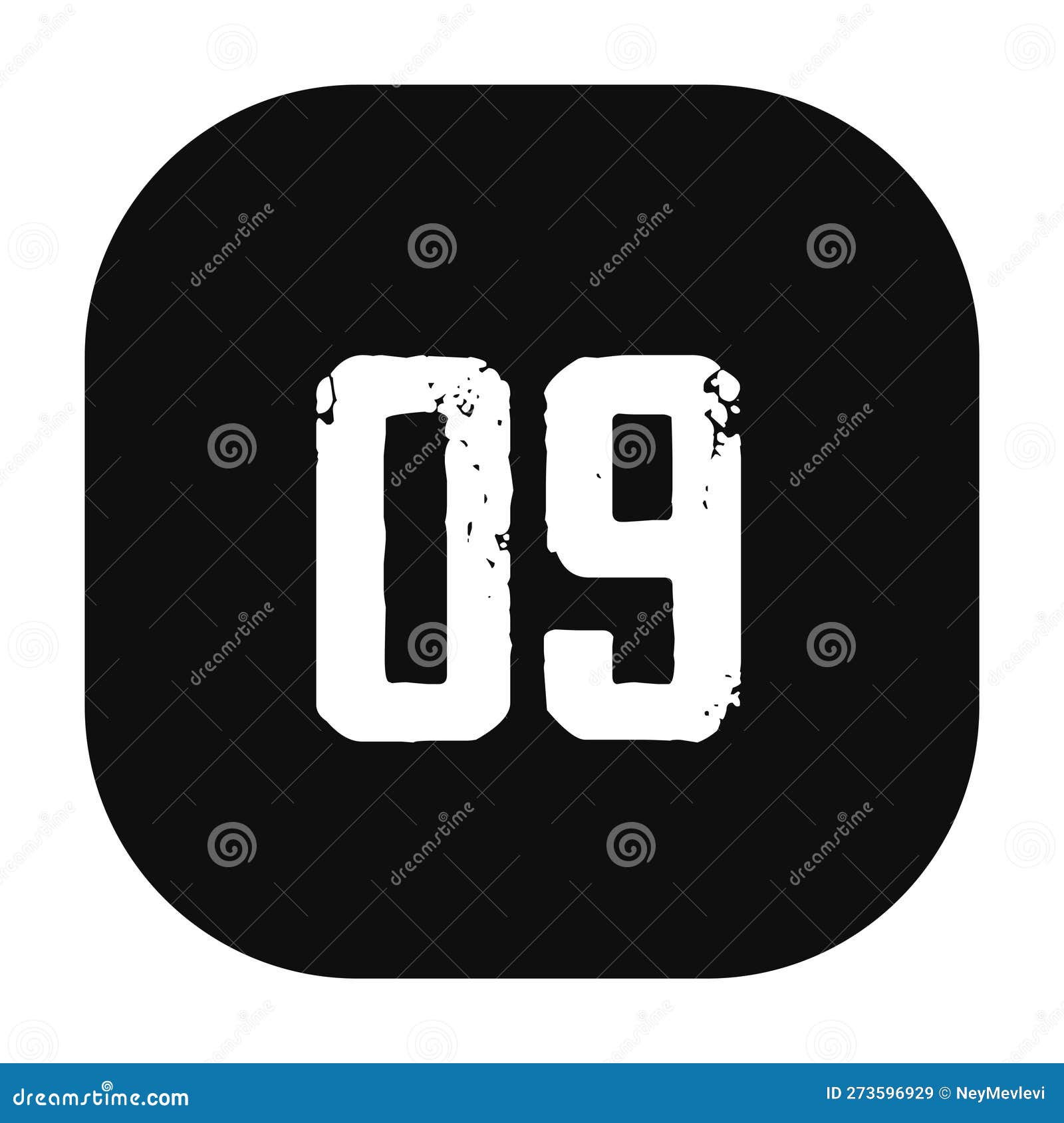 Numeral 09 is White in Black Square Frame Stock Illustration ...