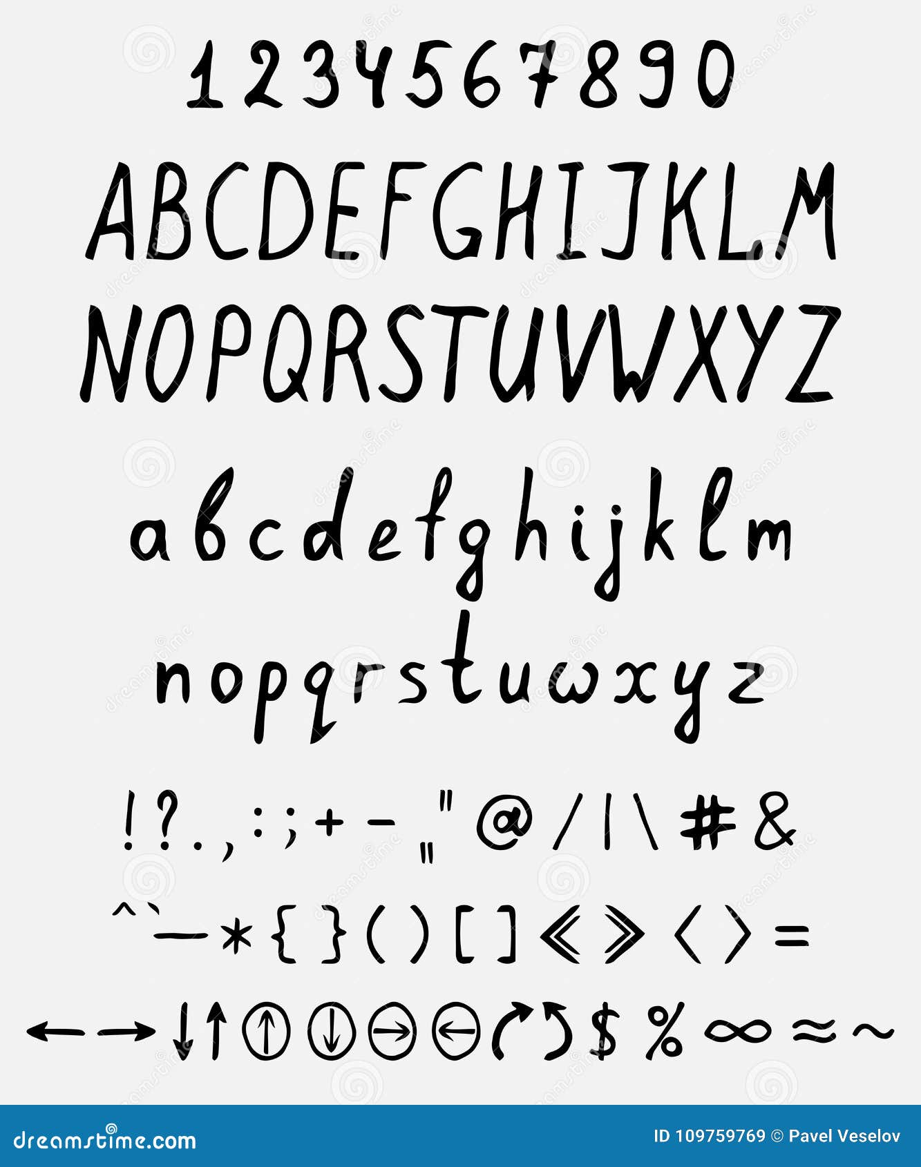 Fonte Escrita à Mão Com Um Conjunto Completo De Elementos Ilustração do ...