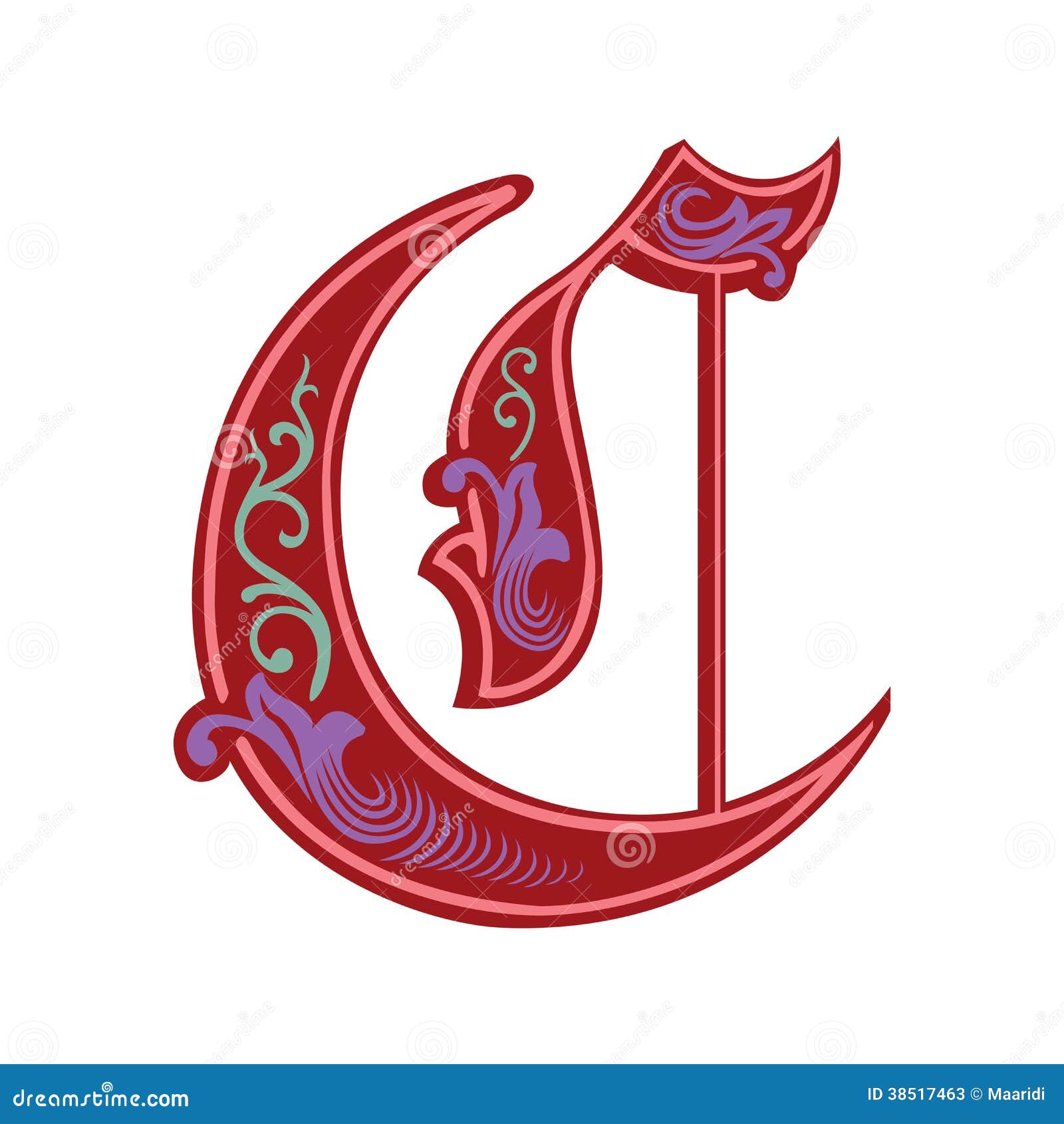 Fonte Gótico Decorada Do Estilo, Letra C Ilustração do Vetor ...