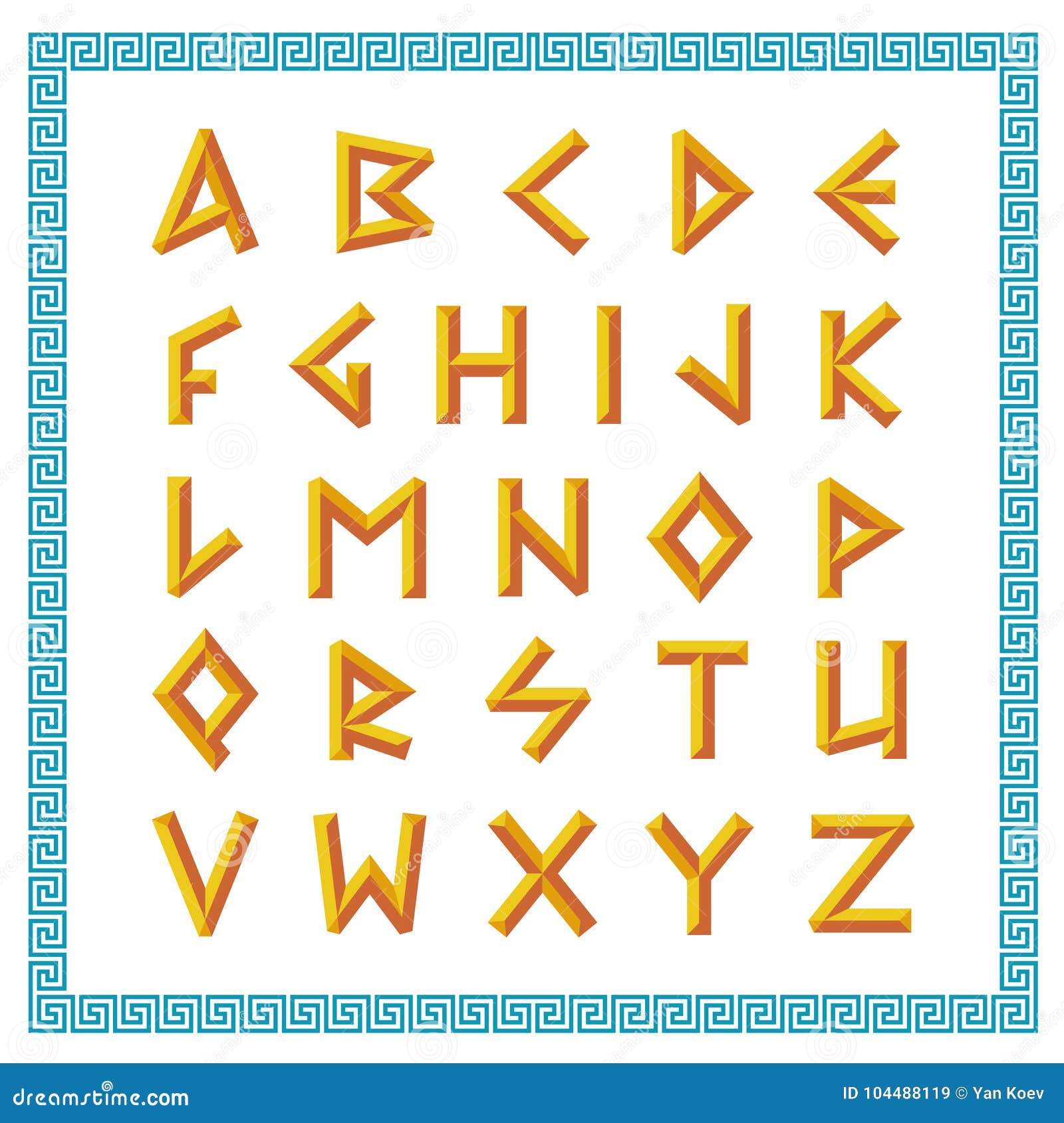 Fonte Grega Letras Chanfradas Douradas Do Estilo Da Vara Ilustração do ...