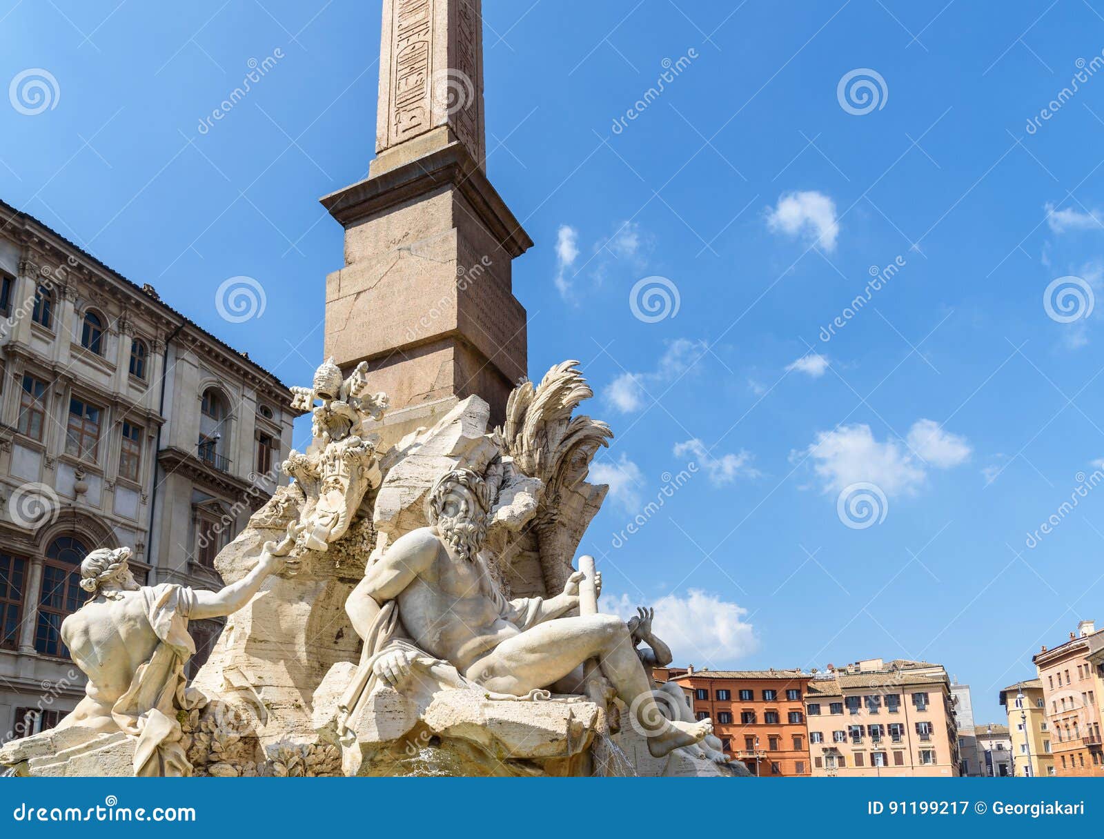 Fontein Van De Vier Rivieren in Rome, Italië Stock Afbeelding - Image ...