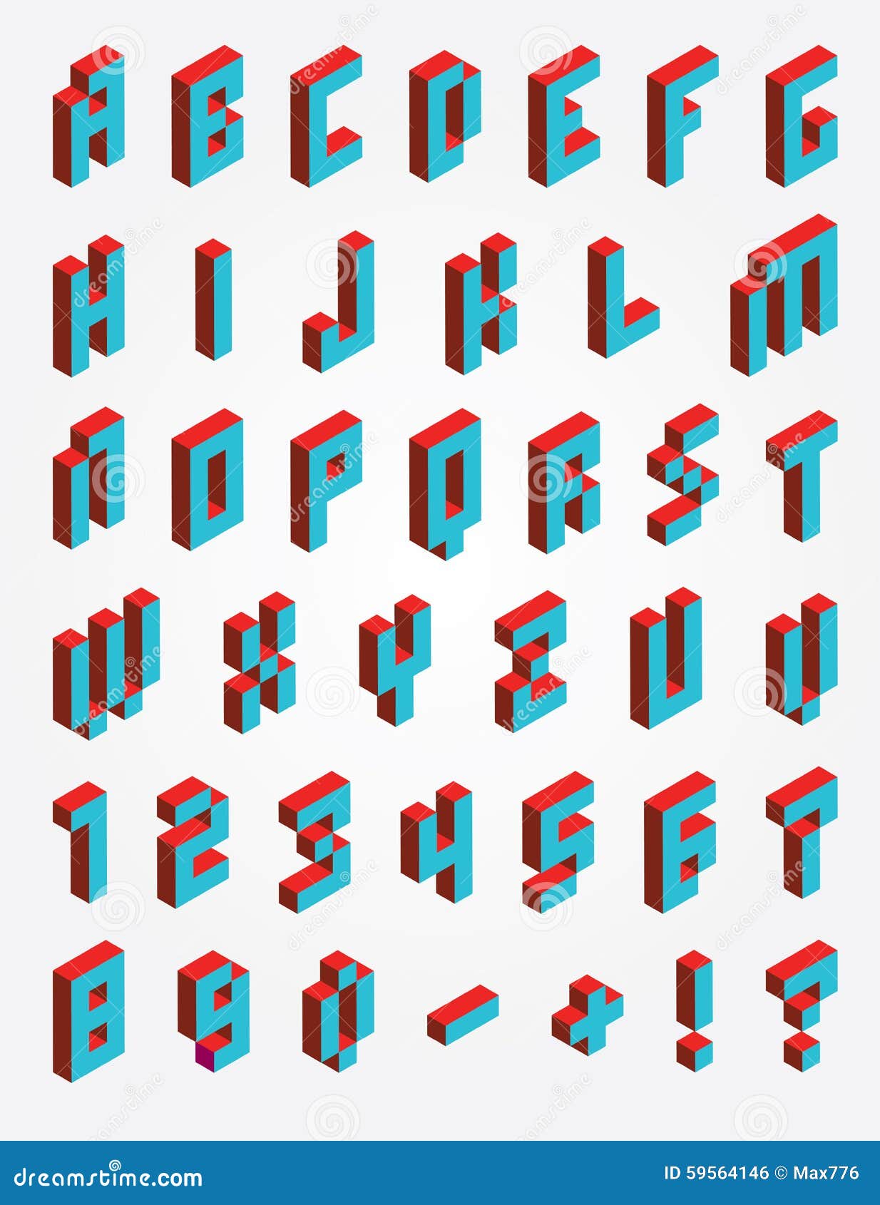 Pixel Isometric Font. 8-bit Symbols. 3D Digital Video Game Style ...