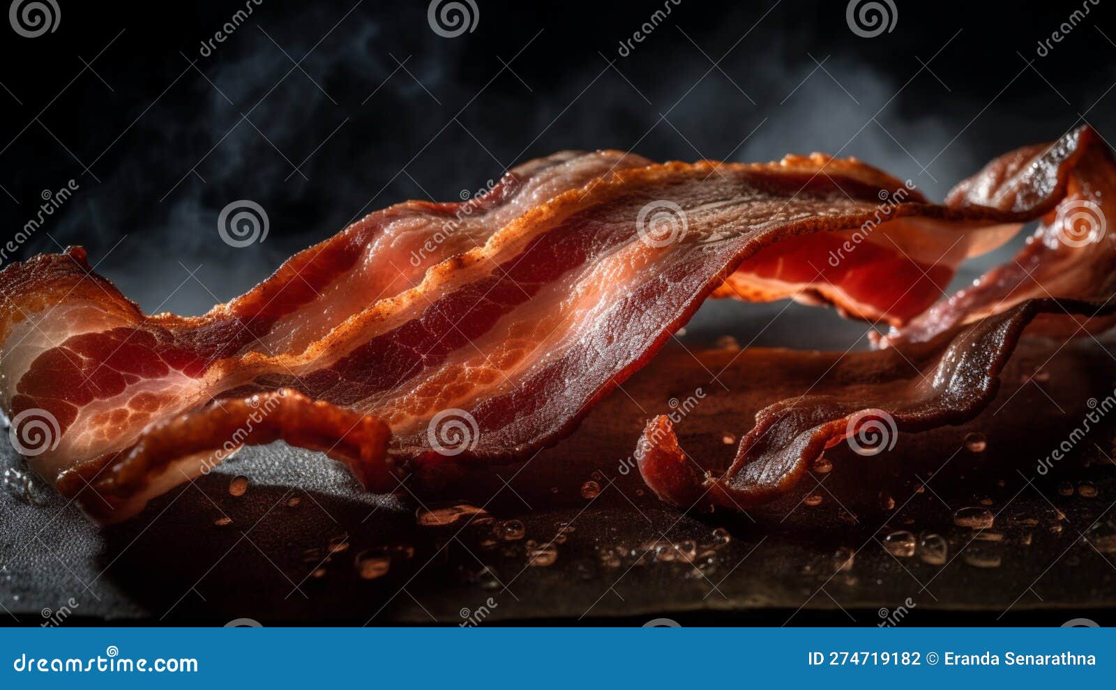 Hot Bacon with Steam on Black Stock Photo - Image of bold, strips ...