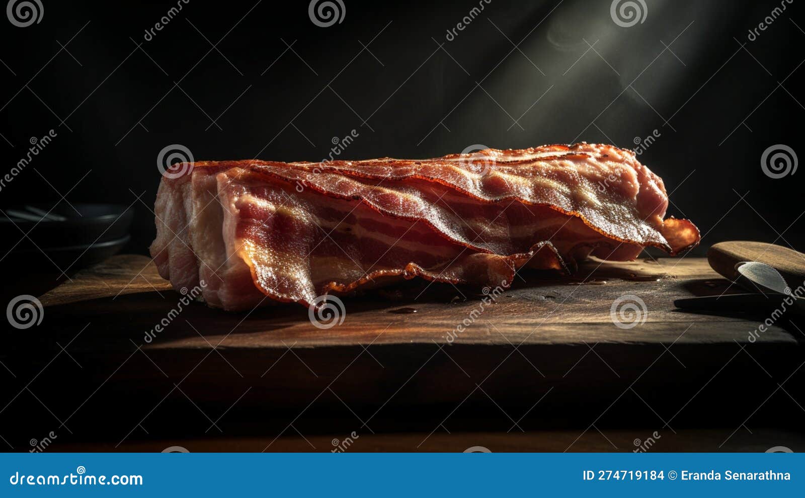 Hot Bacon with Steam on Black Stock Photo - Image of sizzling, indulge ...