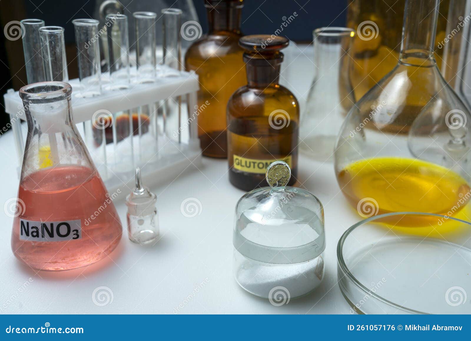 Food Additives in Test Tubes and Flasks on the Laboratory Table. Food ...
