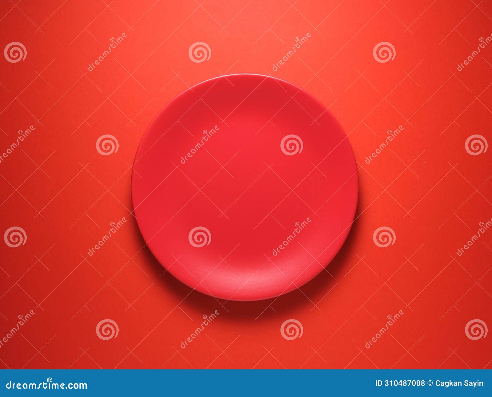 Food Background. Empty Ceramic Red Plate on Red Background Stock Photo ...