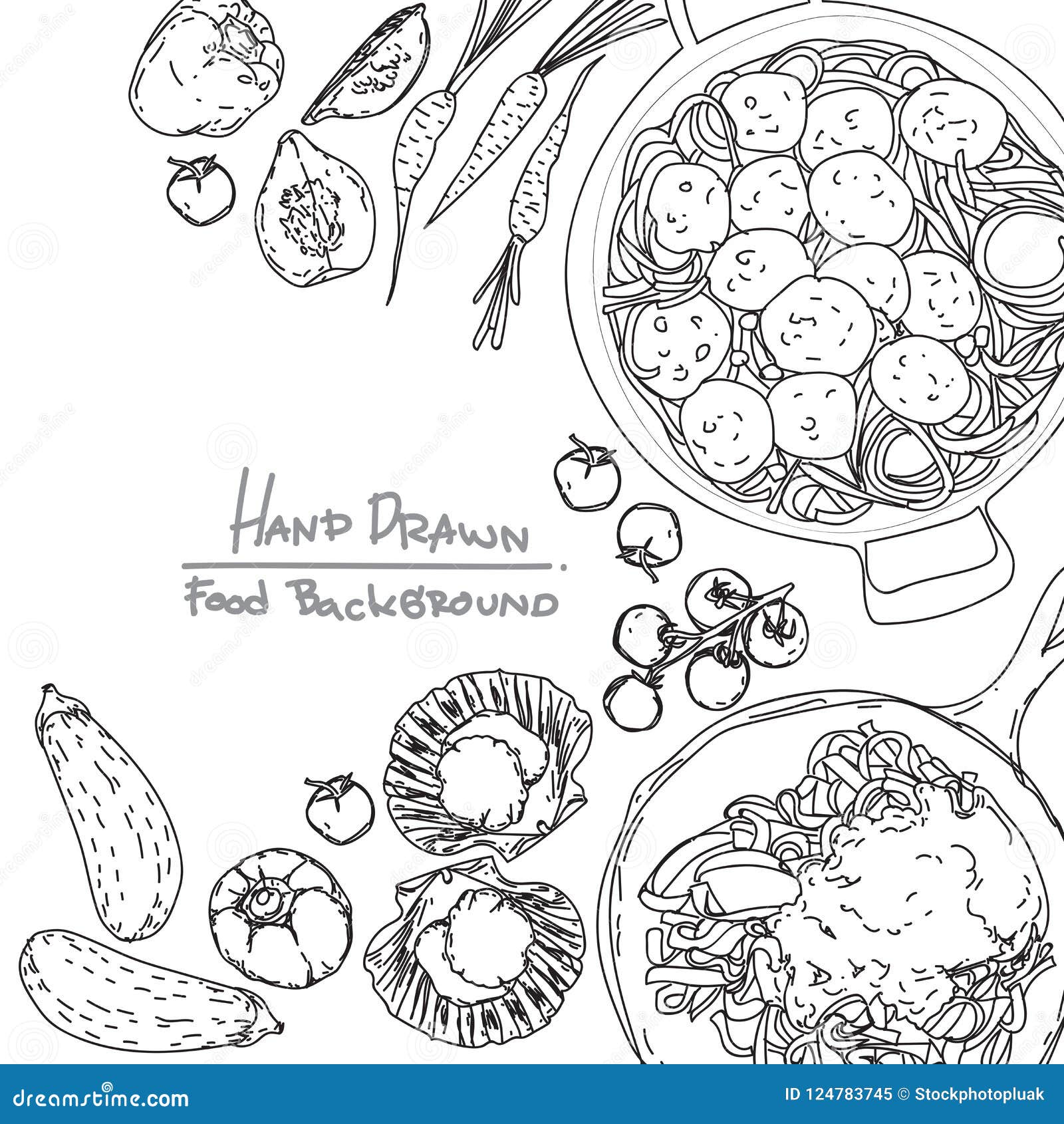 Food Background Linear Graphic. Engraved Top View Illustration. Stock ...