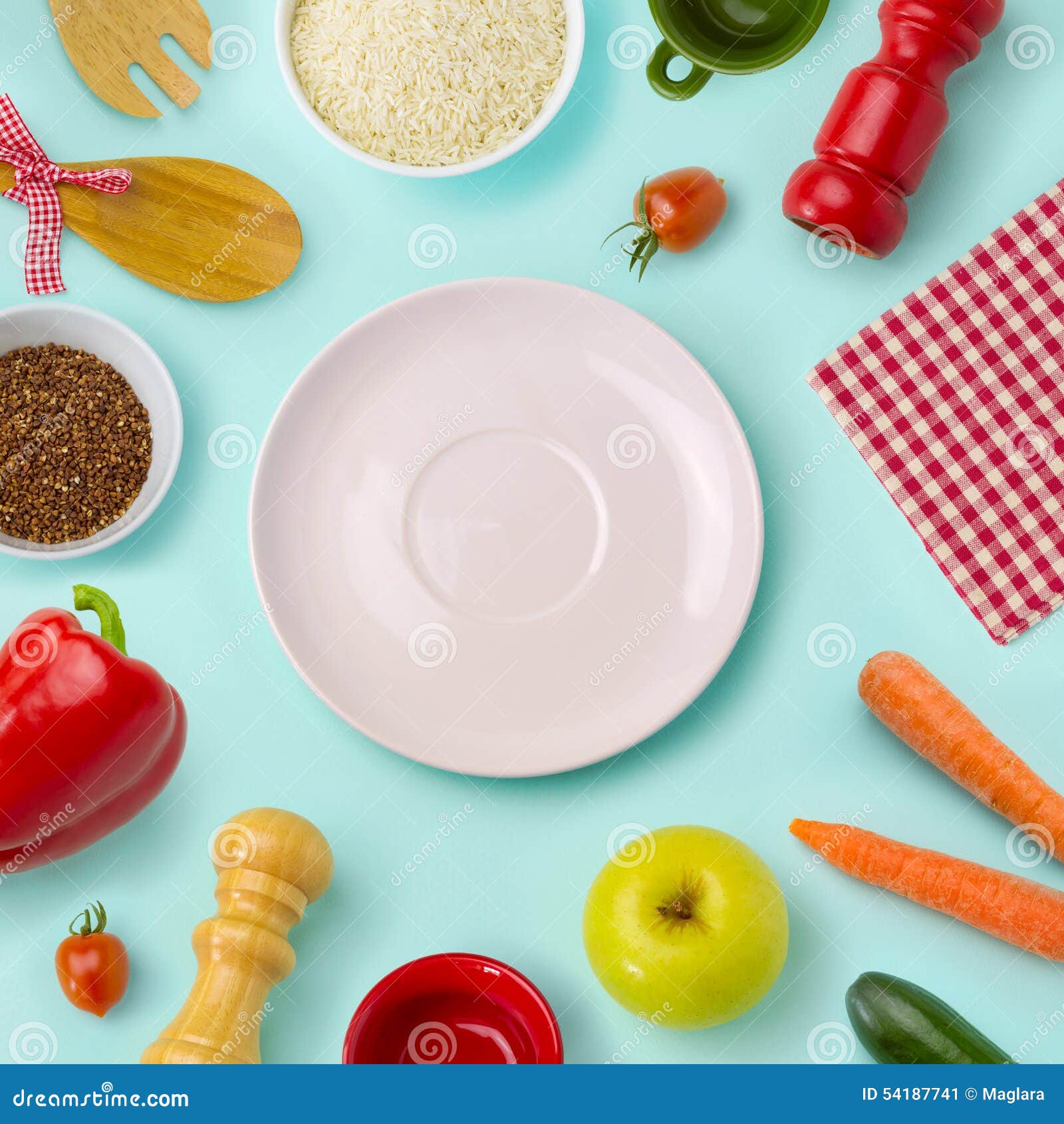 Food Background with Plate. Dieting Concept. View from Above Stock ...