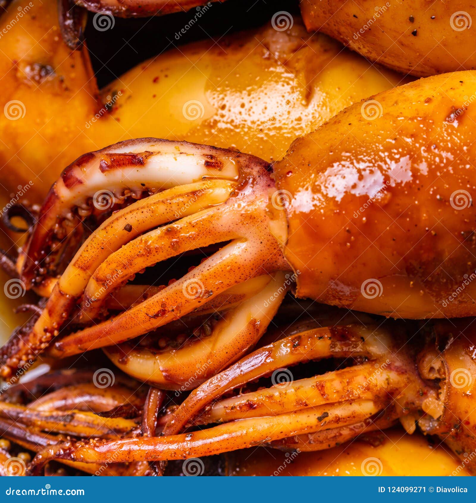 Cooked squid close-up stock image. Image of gourmet - 124099271
