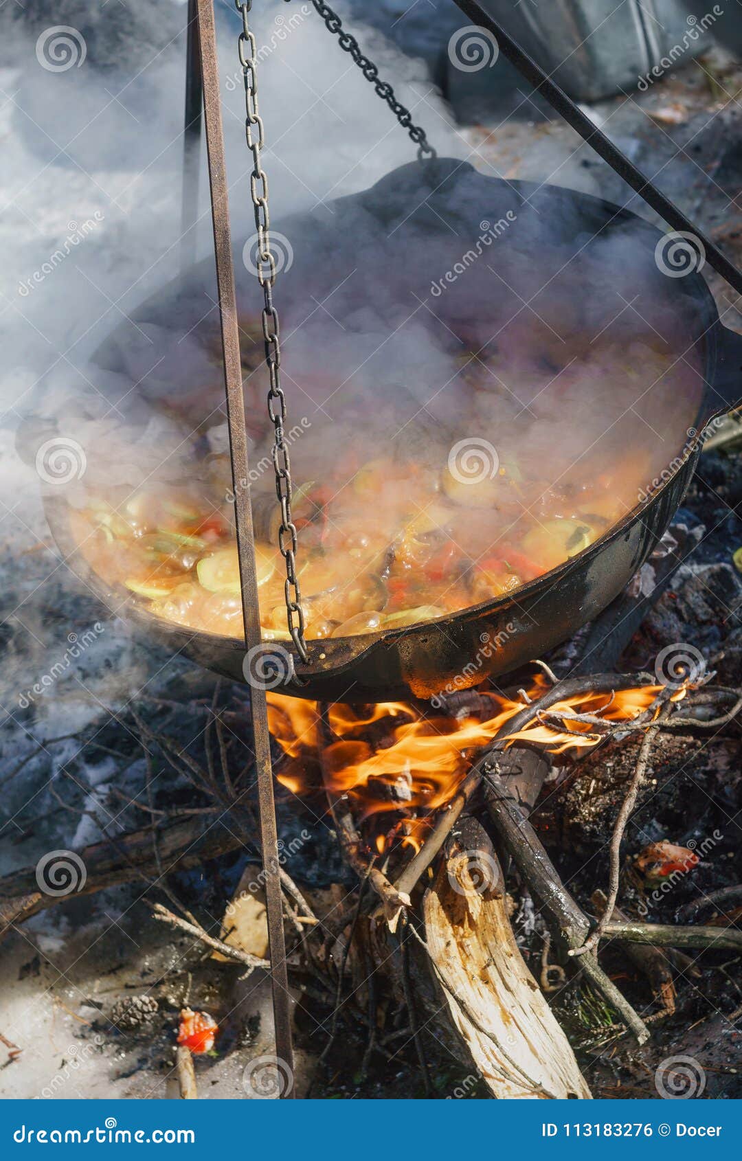 Food in a Big Kettle Cooked on Fire Stock Photo - Image of heat, camp ...
