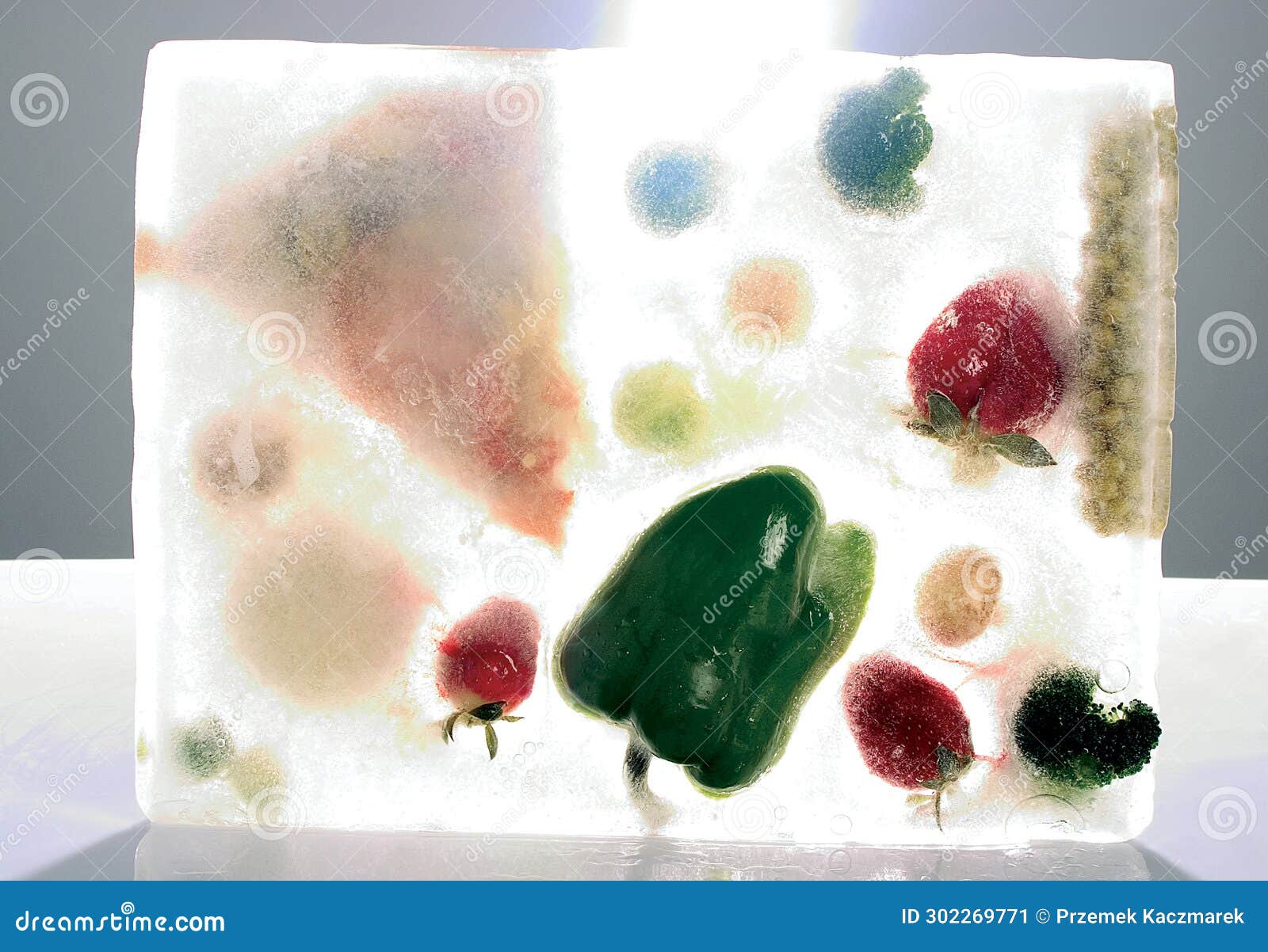 Food in the block of ice. stock image. Image of green - 302269771
