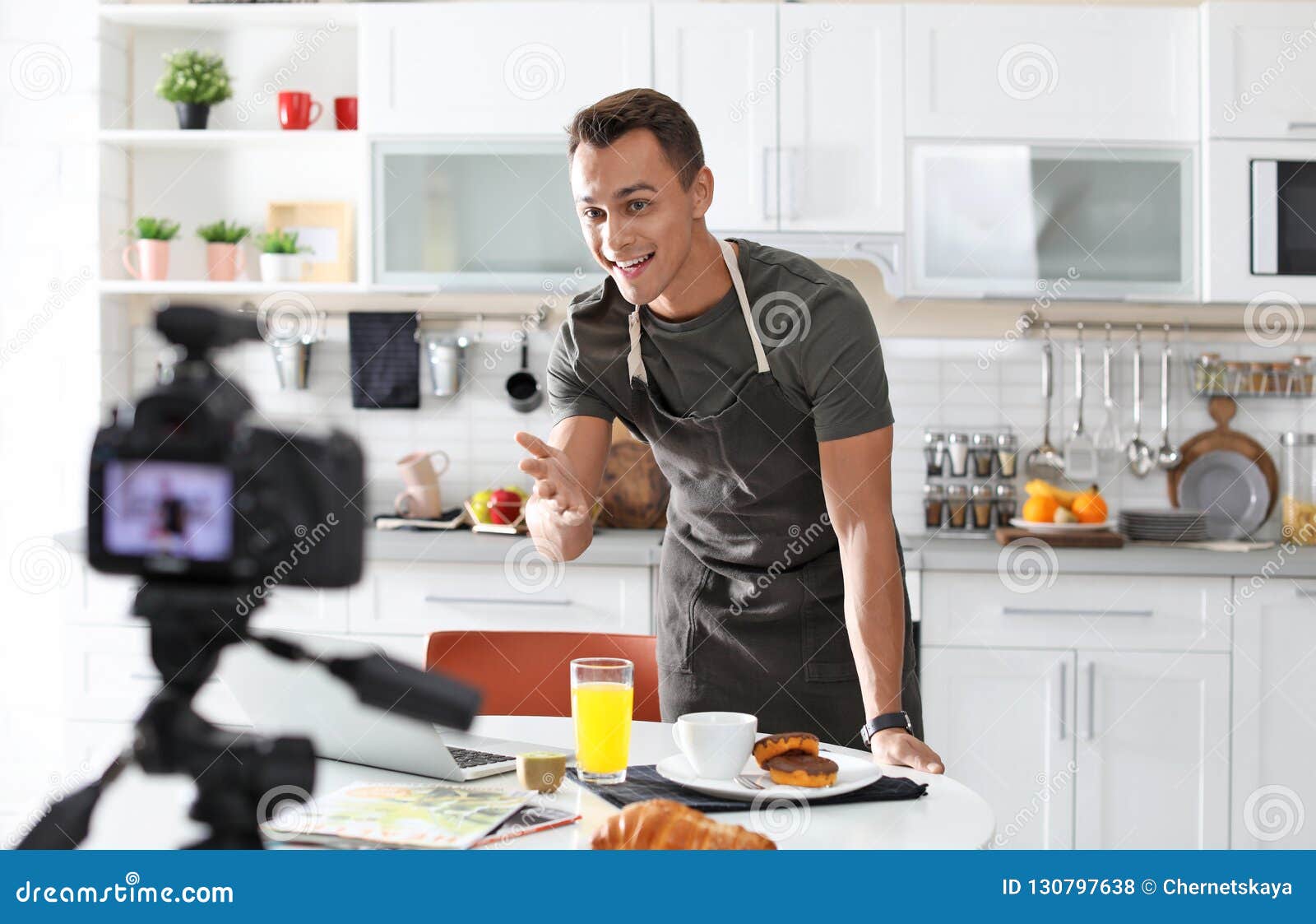 Food Blogger Recording Video on Camera Stock Photo - Image of home ...