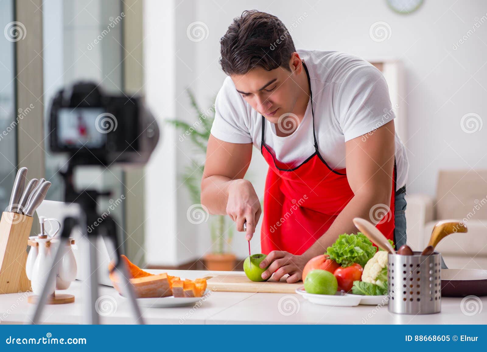 The Food Blogger Working in the Kitchen Stock Image - Image of ...