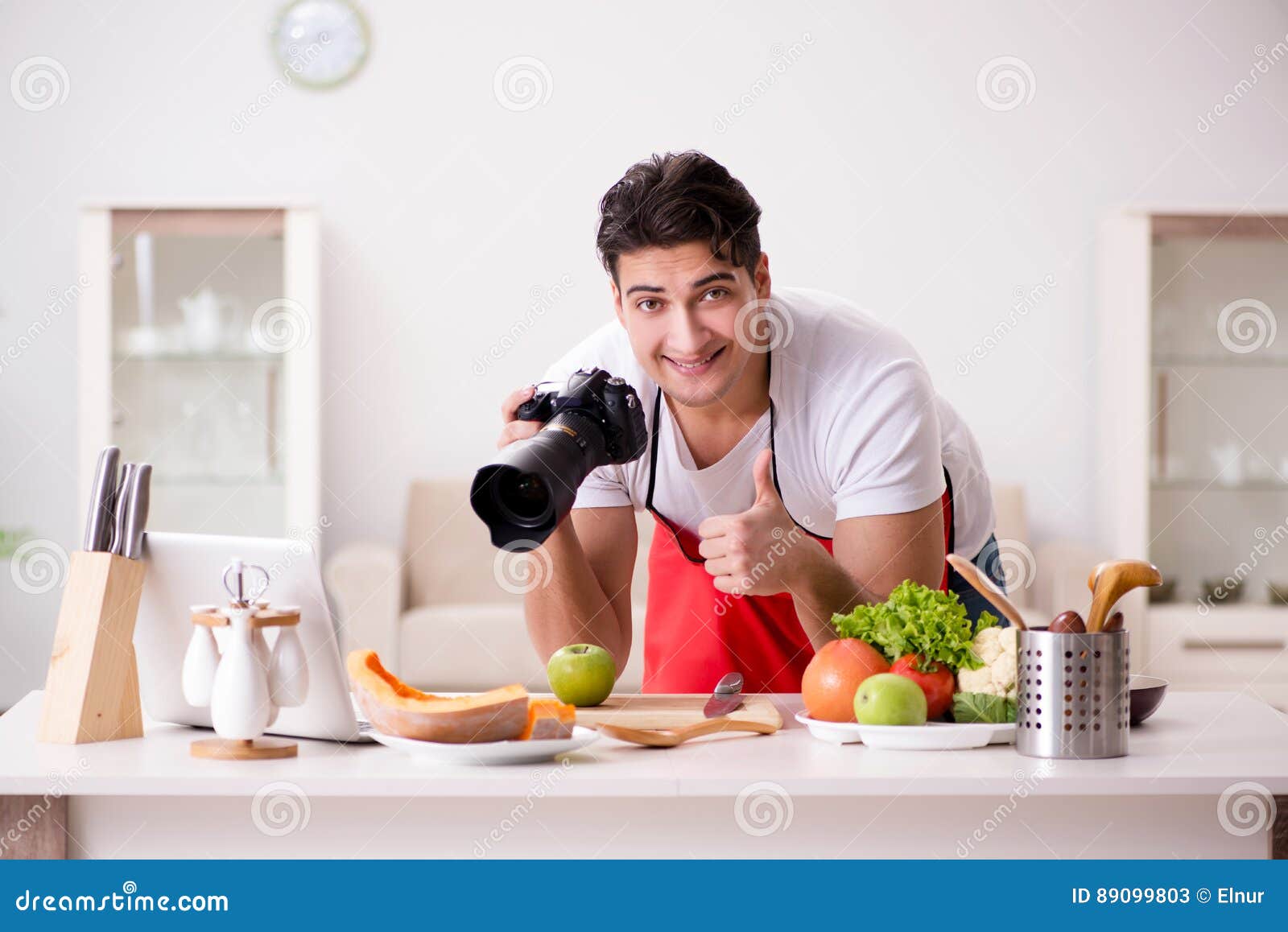 The Food Blogger Working in the Kitchen Stock Image - Image of camera ...
