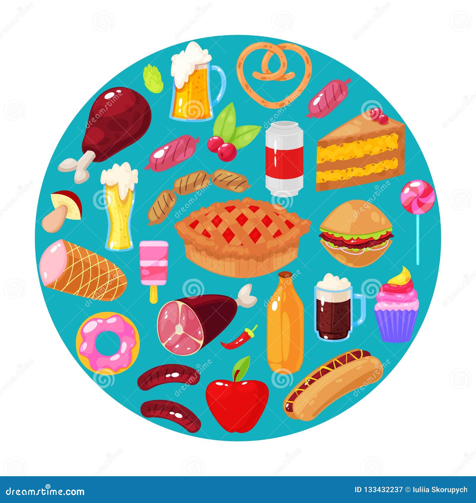 Food on blue background stock vector. Illustration of fast - 133432237