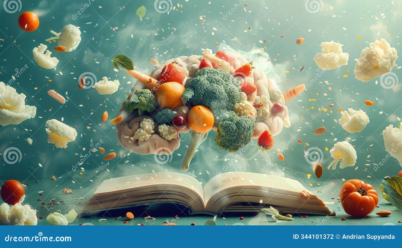 Food Brain Exploding from an Open Book Stock Illustration ...