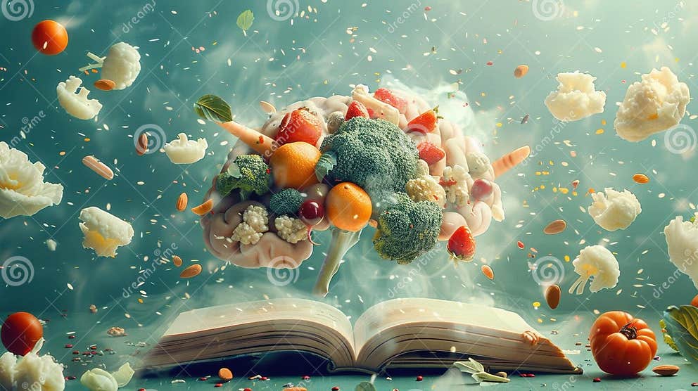Food Brain Exploding from an Open Book Stock Illustration ...