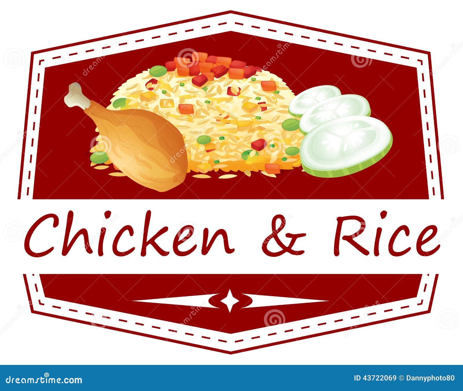 A Food With A Chicken And Rice Label Stock Vector - Image: 43722069