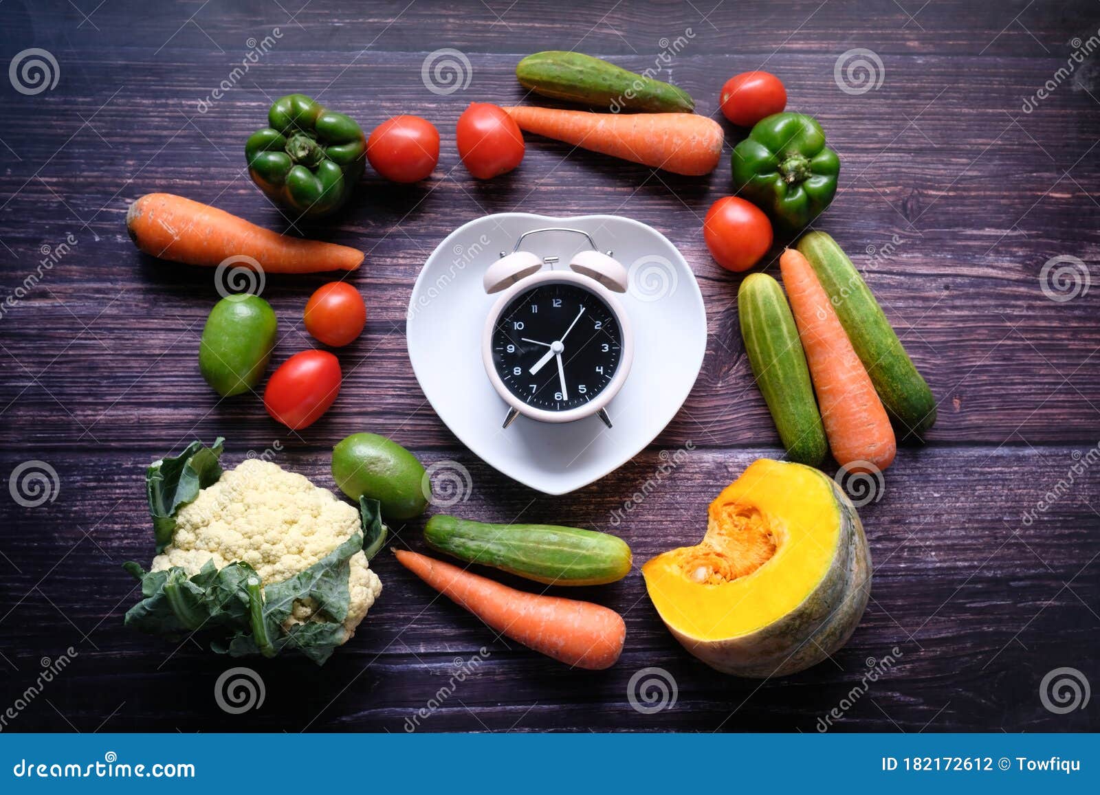 Food Clock and Fresh Vegetable on Table. Stock Photo - Image of ...