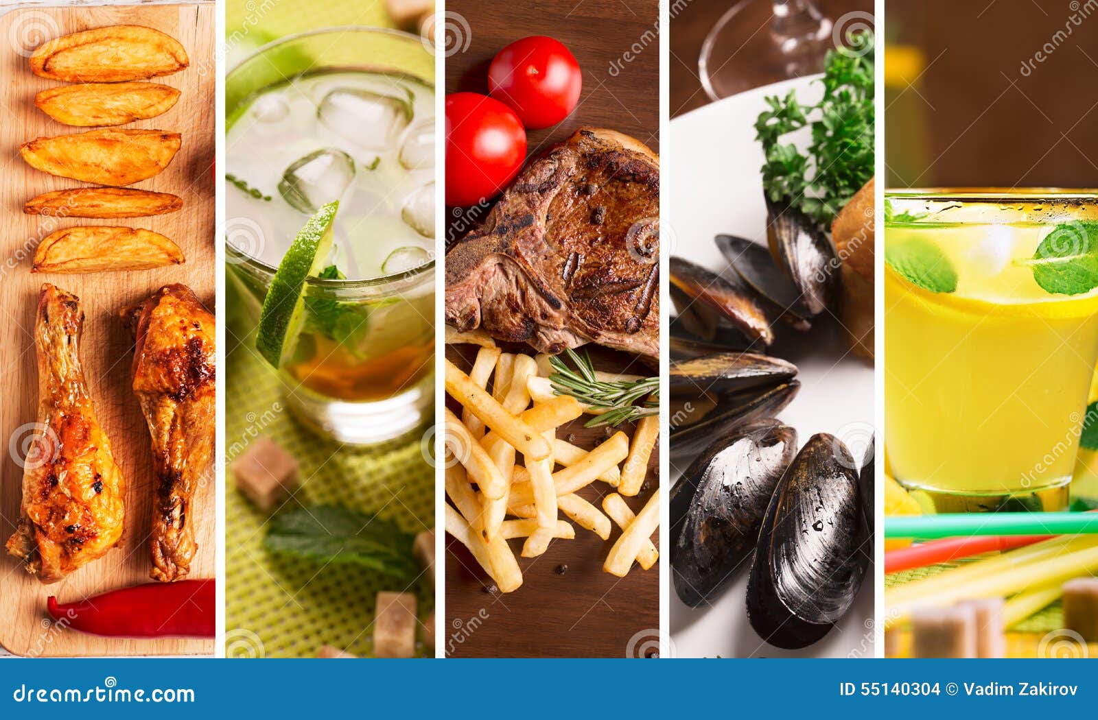Food collage stock photo. Image of design, drink, chicken - 55140304