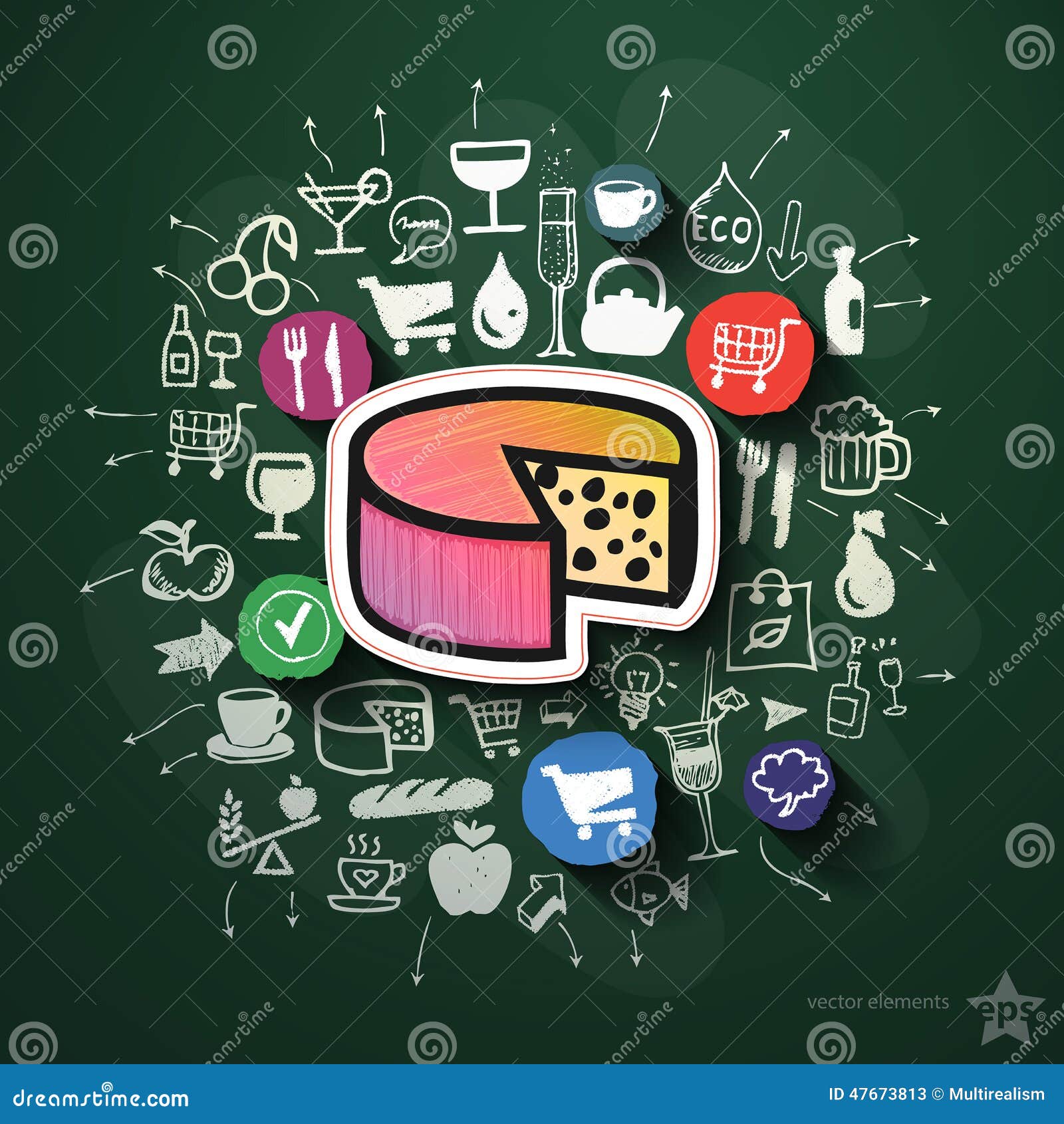 Food Collage with Icons on Blackboard Stock Vector - Illustration of ...