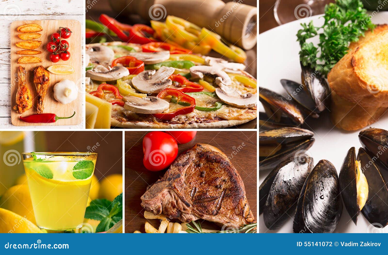Food collage stock photo. Image of roast, barbecue, mussels - 55141072