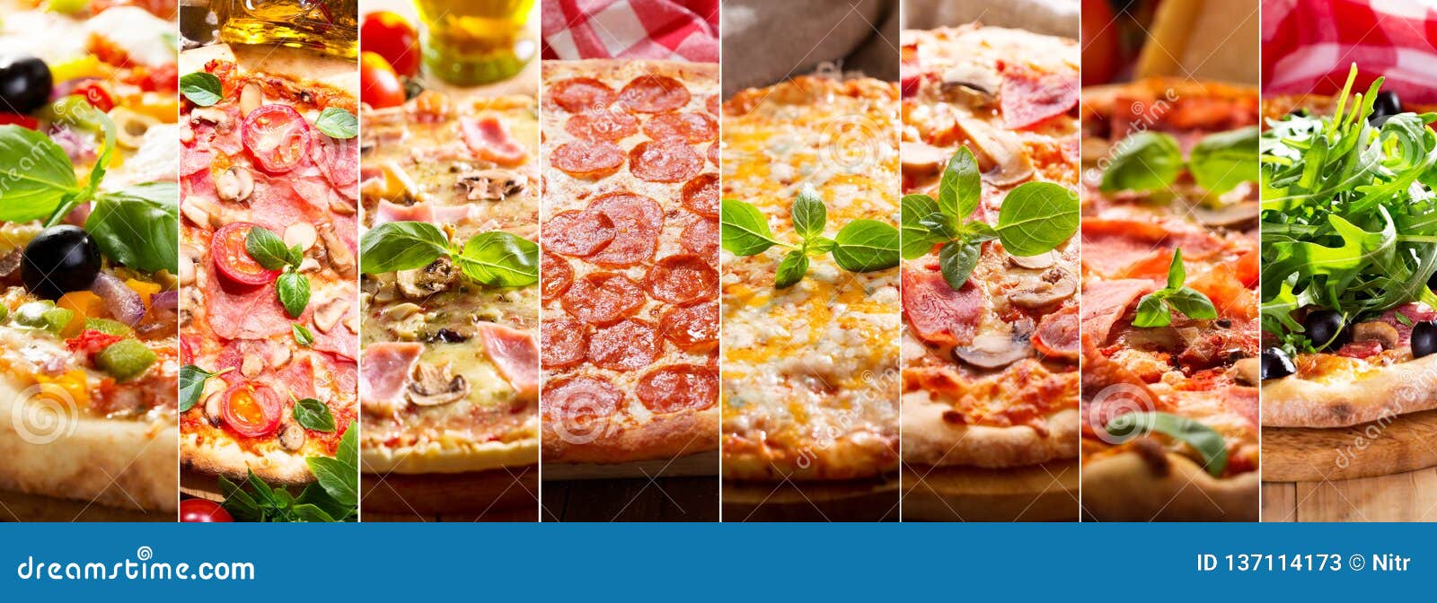 Collage of Various Types of Pizza Stock Image - Image of salami, object ...